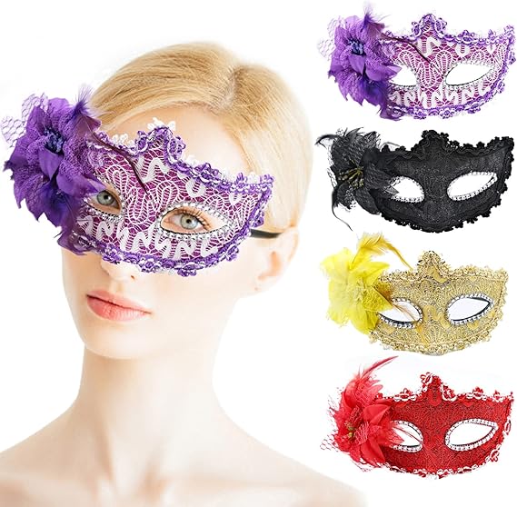 JJQHYC 4 Stück Venezianische Maske für Karneval Halloween Party ...