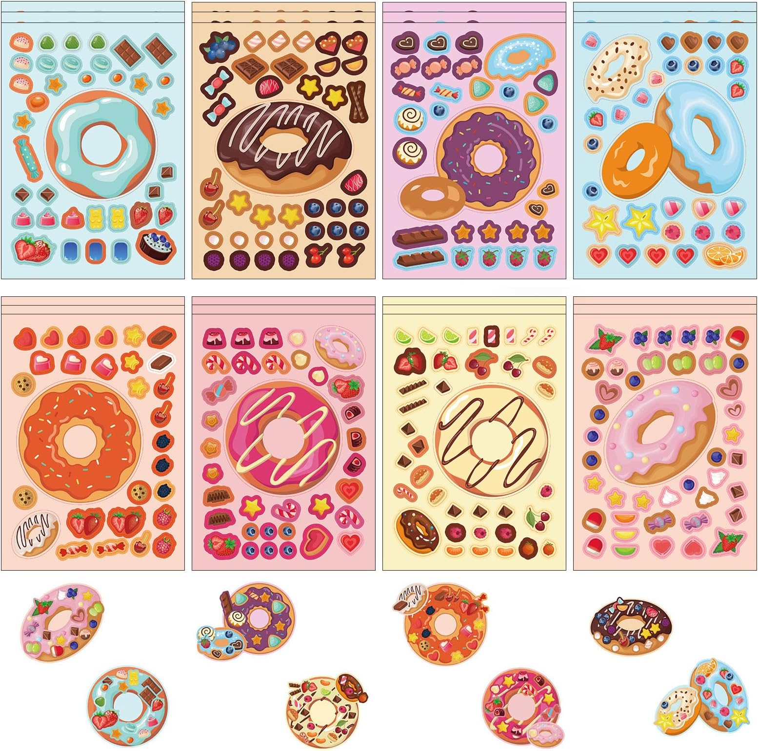 Amazon.com: Geyee 36 Sheets Donut Stickers Make a Face for Kids Your ...