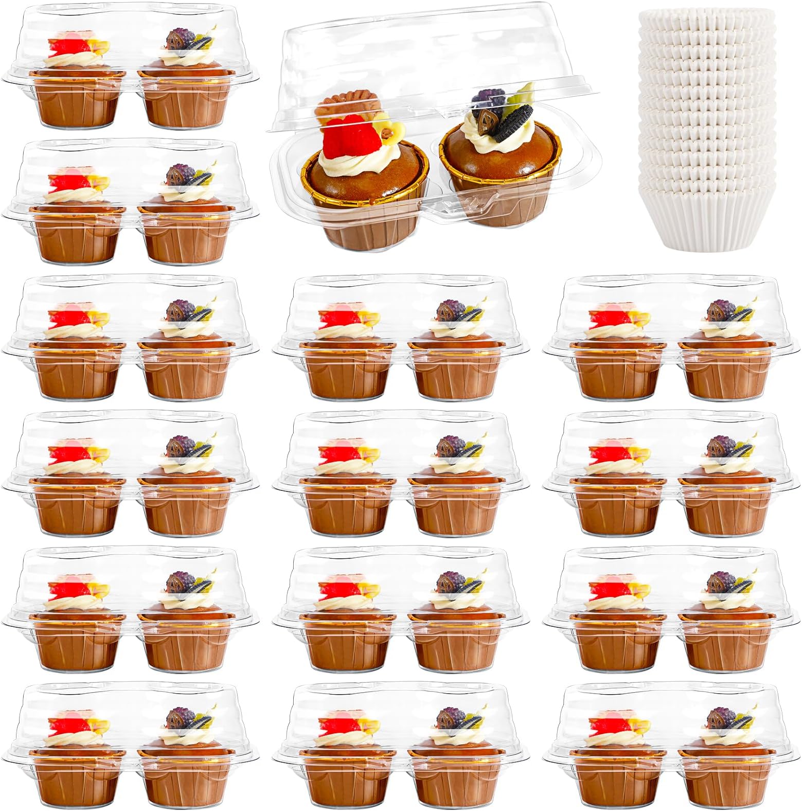 Amazon.com: Roshtia 100 Pcs 2 Cavity Cupcake Boxes 300 Pcs Mini Baking ...