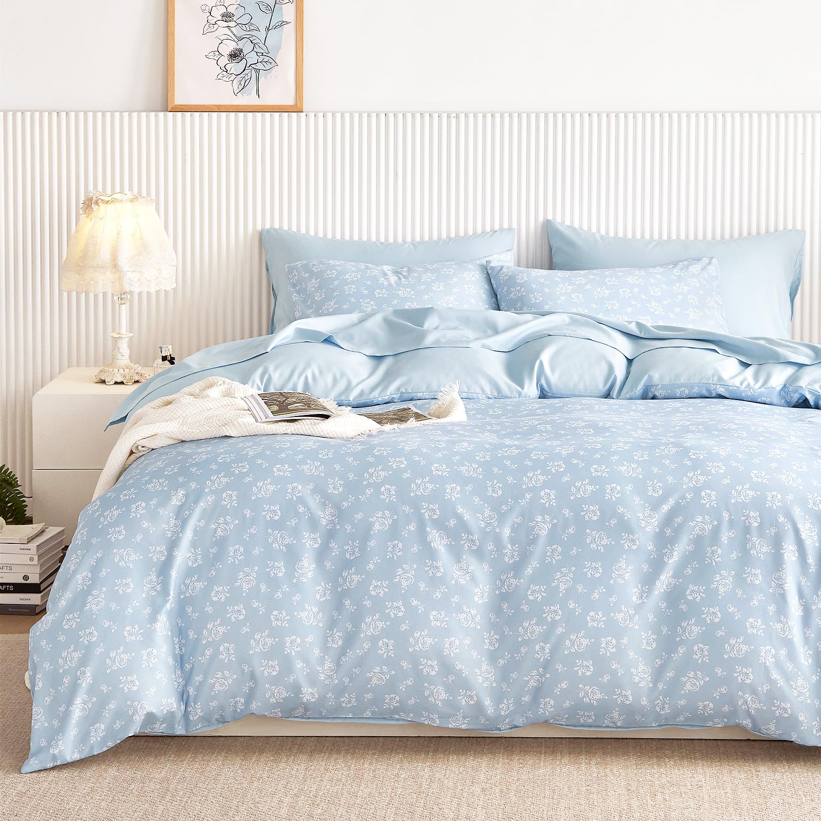 Amazon.com: Wake In Cloud - Floral Comforter Set, Coquette Cottagecore ...