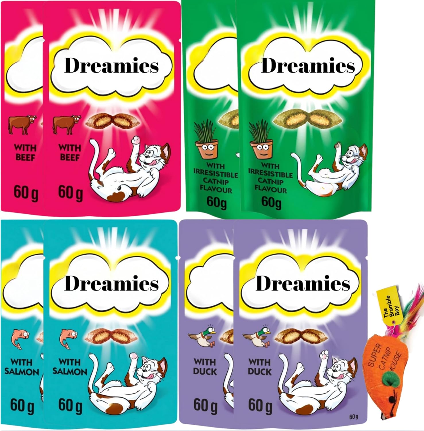 Cat Treat Bundle consist of Crunchy Cats Snacks Duck, Catnip, Salmon ...