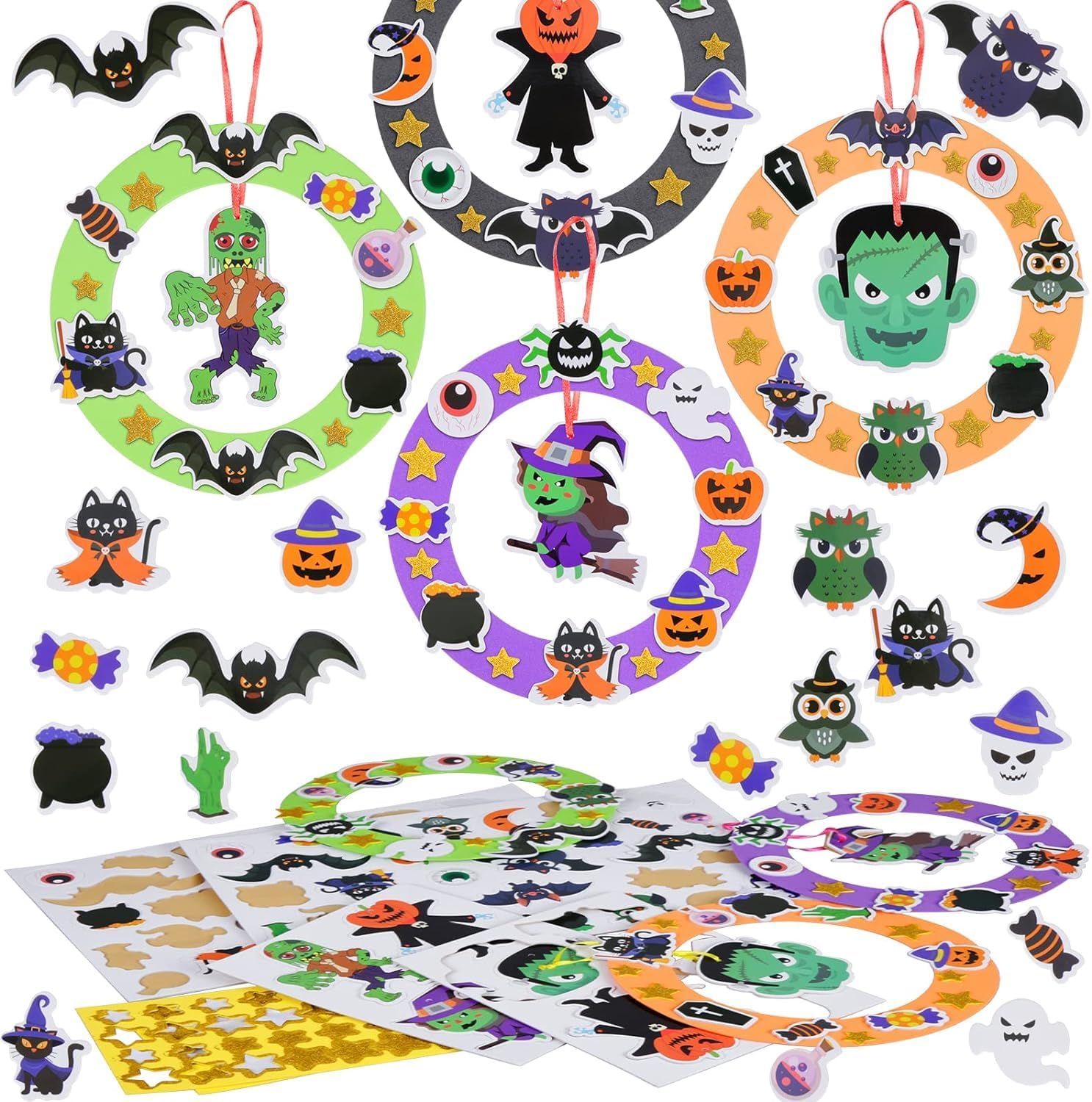 Amazon.com: Fennoral 8 Pack Halloween Wreath Craft Kit for Kids Make ...
