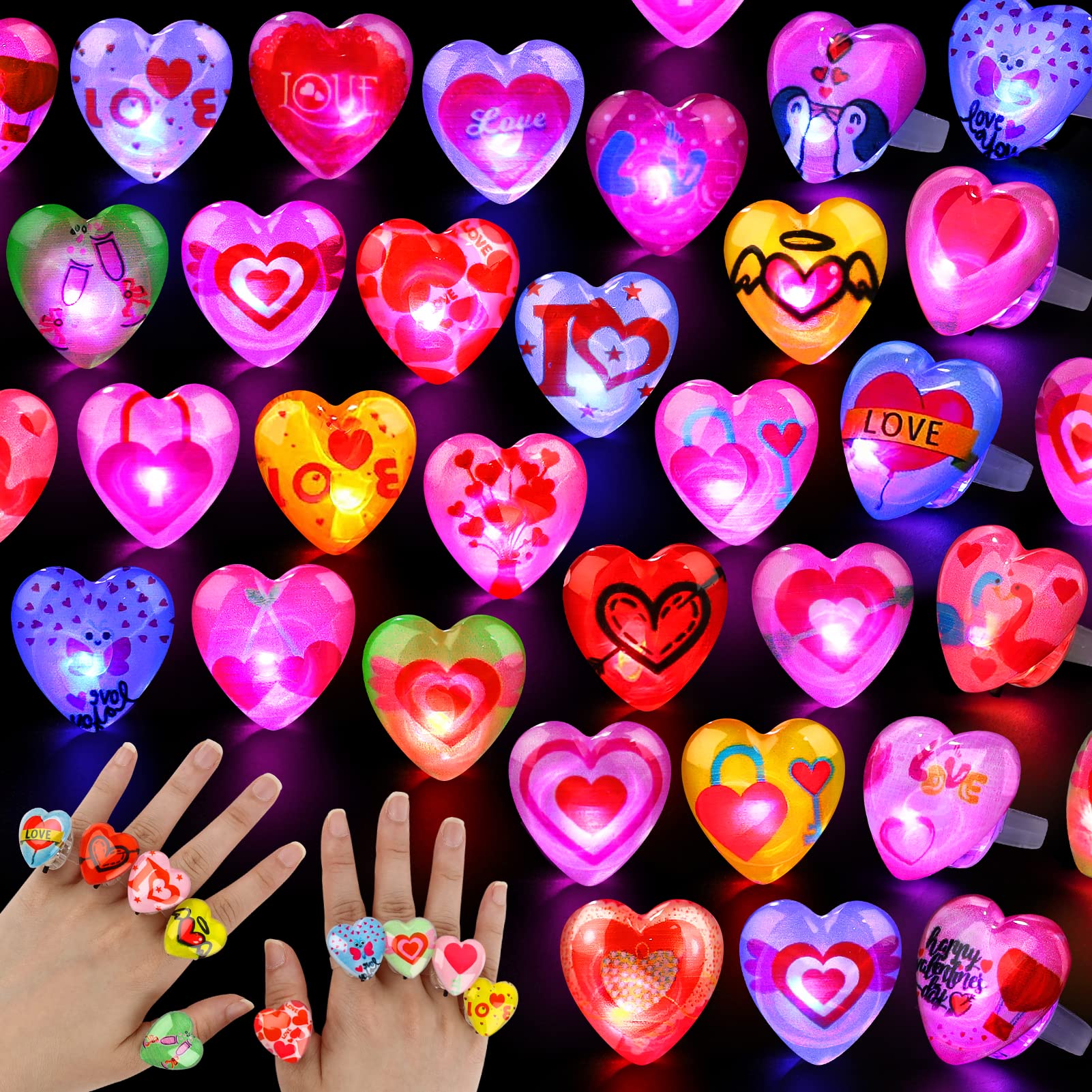 NPET 28PCS Valentines Day Gifts for Kids Heart Shaped Valentines Light ...