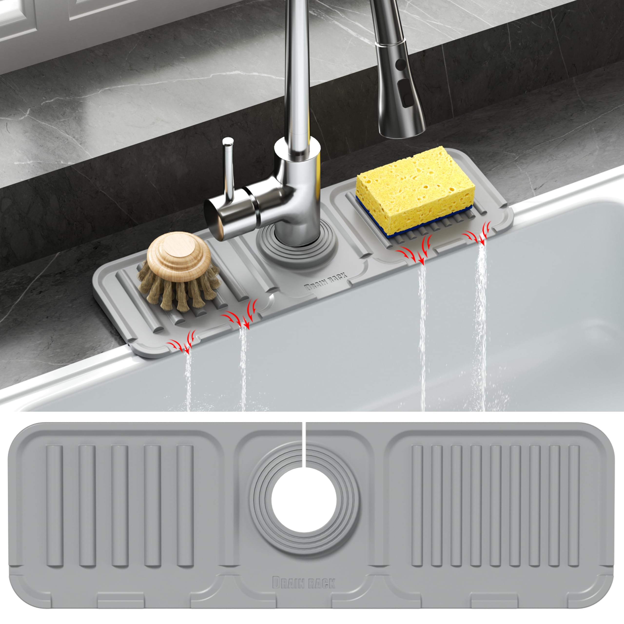 Amazon.com: 12.8in Faucet Handle Drip Catcher Tray Mat, Silicone Faucet ...