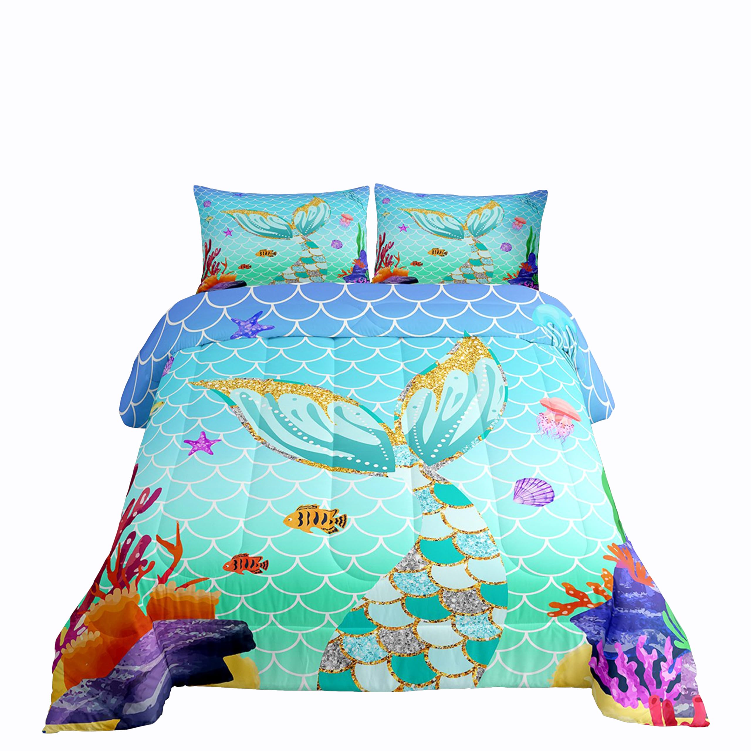 Amazon.com: Erosebridal Mermaid Tail Comforter Set King,Girly Rainbow ...