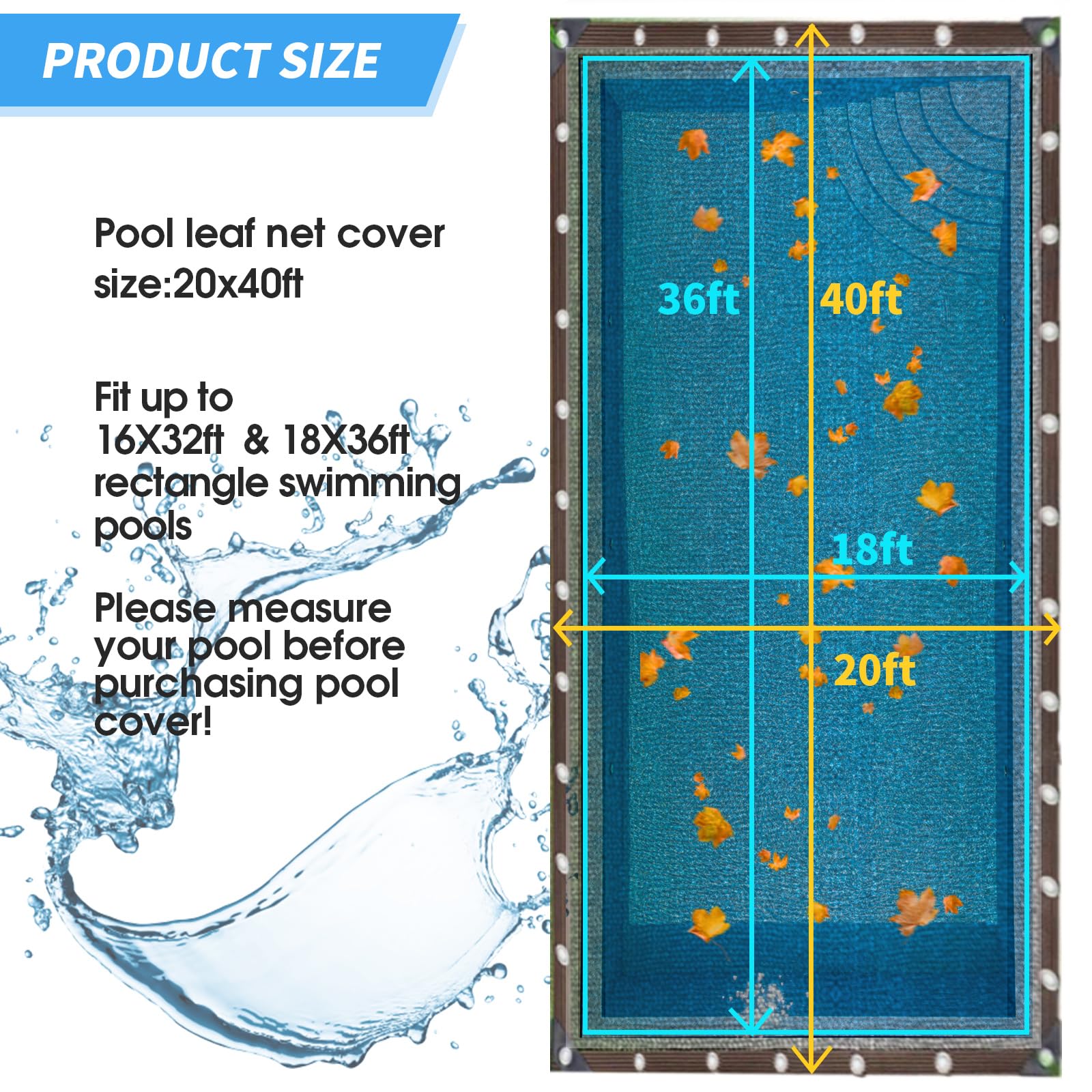 20 x 40 Ft Pool Leaf Net Cover, Leaf Netting for Inground and Above ...