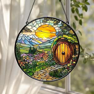 Amazon.com : Enchanting Hobbit Door Stained Glass Suncatcher - Round ...