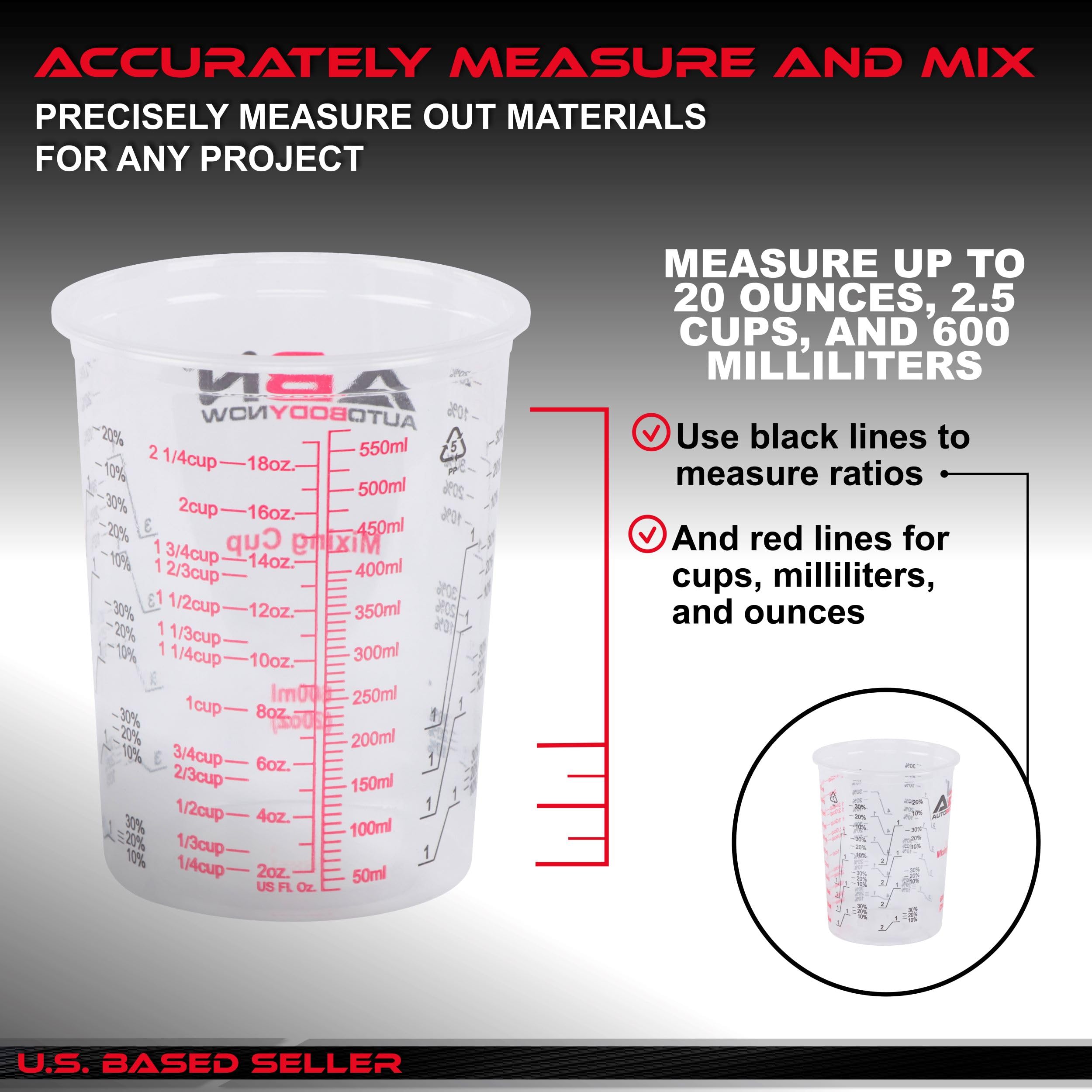 ABN Flexible Graduated Plastic Mixing Cups Paint Mixing Cups 100pc ...