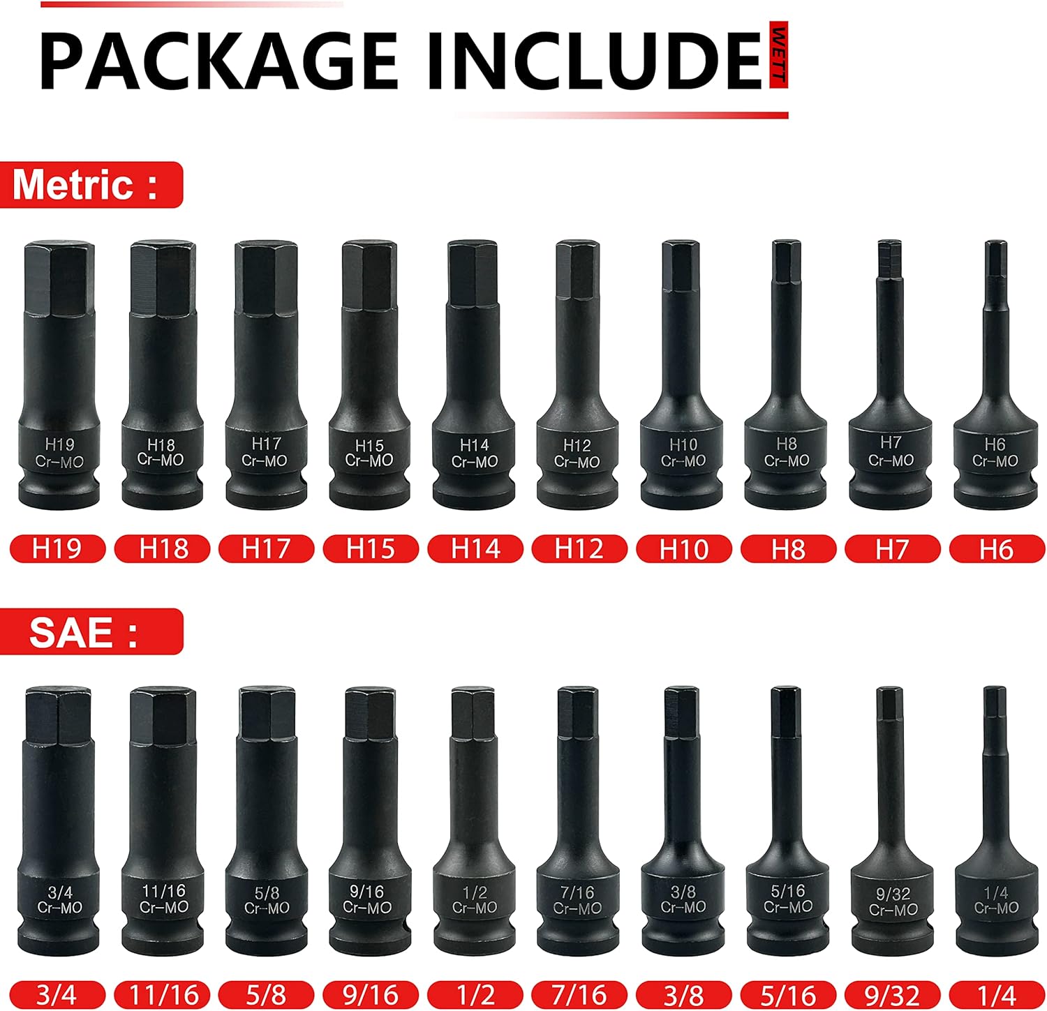 Buy WETT 1/2 Drive Master Impact Hex Bit Set, 20 Piece Hex Driver ...