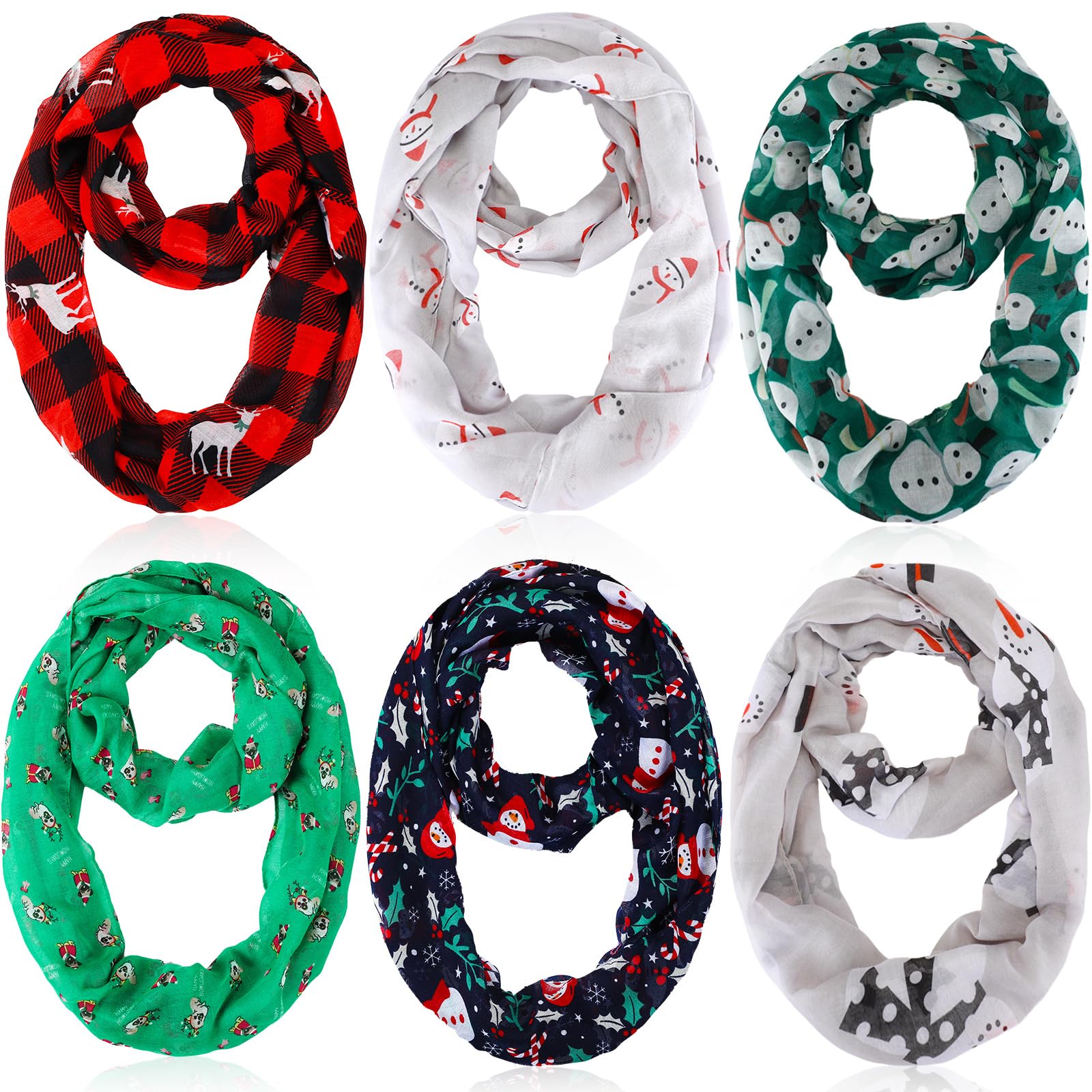 Handepo 6 Pcs Christmas Infinity Scarf Lightweight Holiday Loop Sheer ...