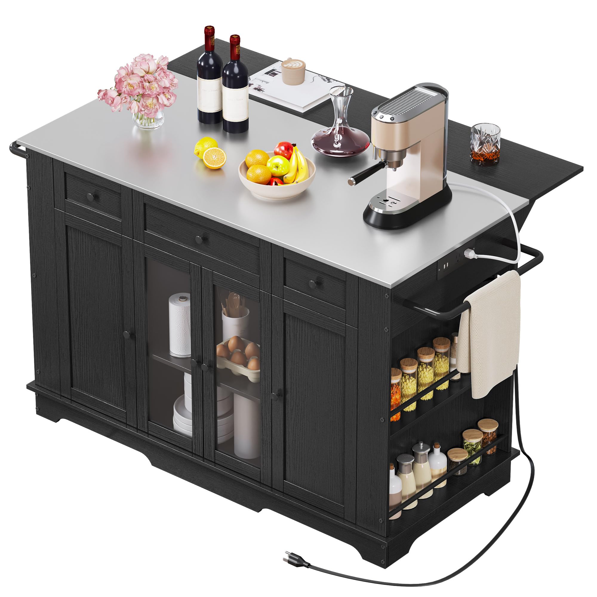 Dwvo Kitchen Island With Stainless Steel Top And Power Outlet ...