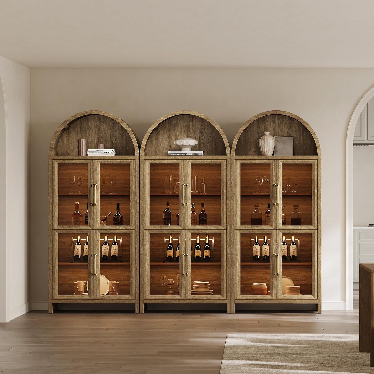 Amazon.com: SICOTAS 74" Display Cabinet with Glass Doors - Modern 5-Tier Arched Bookcase with ...