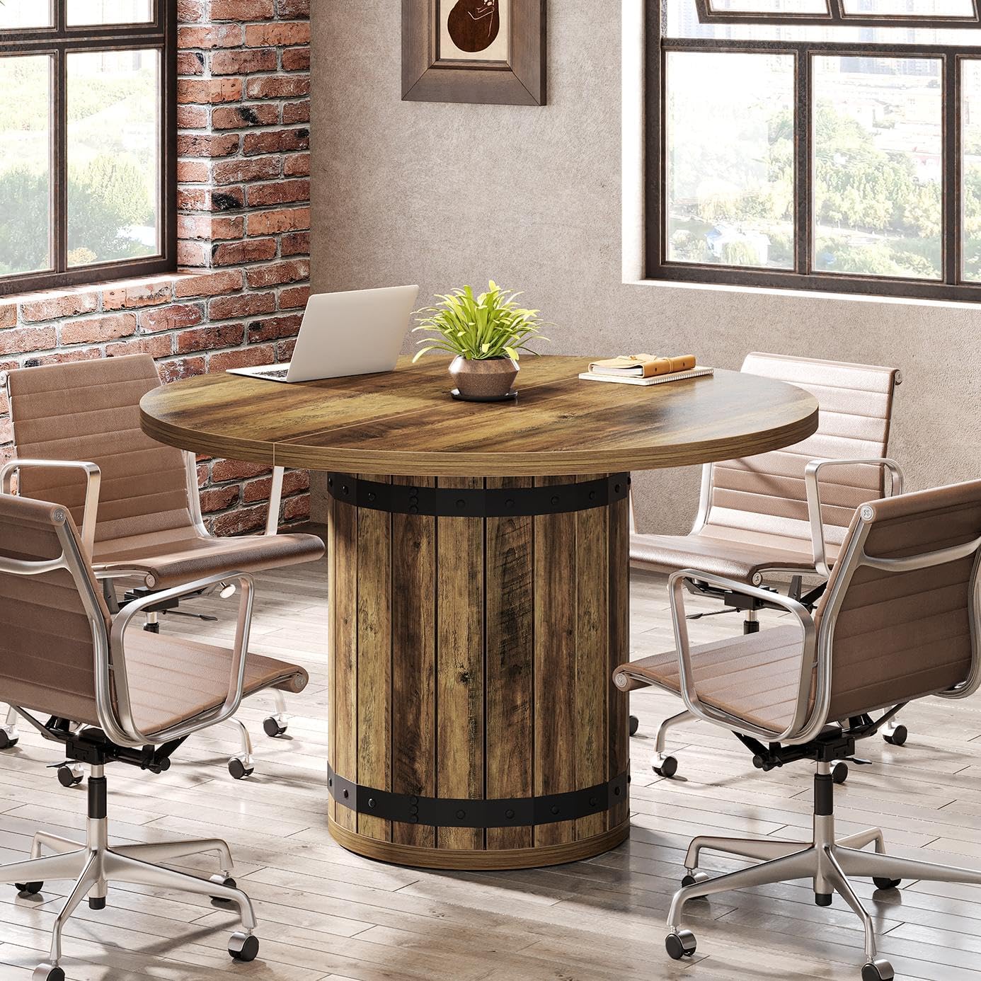 Amazon.com: Tribesigns 39.37-Inch Round Conference Table, Farmhouse ...