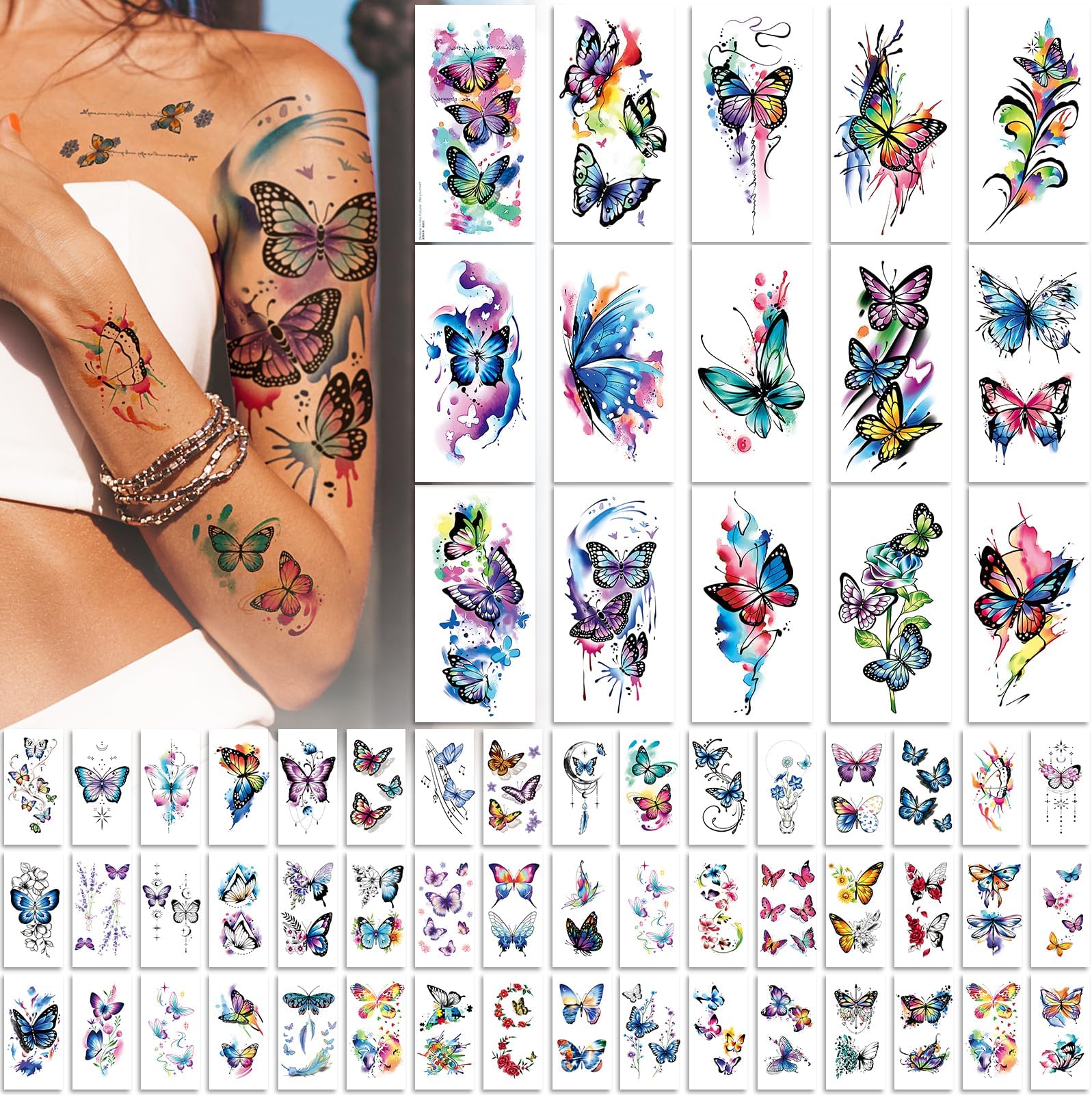 Amazon.com : EMOME 79 Sheets Flower Tattoo Stickers for Women ...