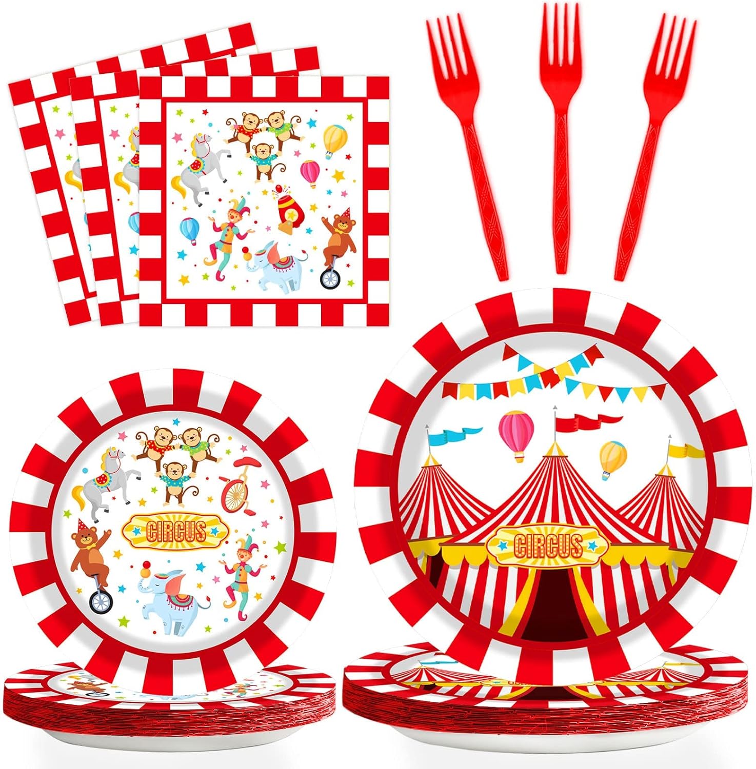 Amazon.com: gisgfim 96 Pcs Circus Party Supplies Paper Plates Napkins ...