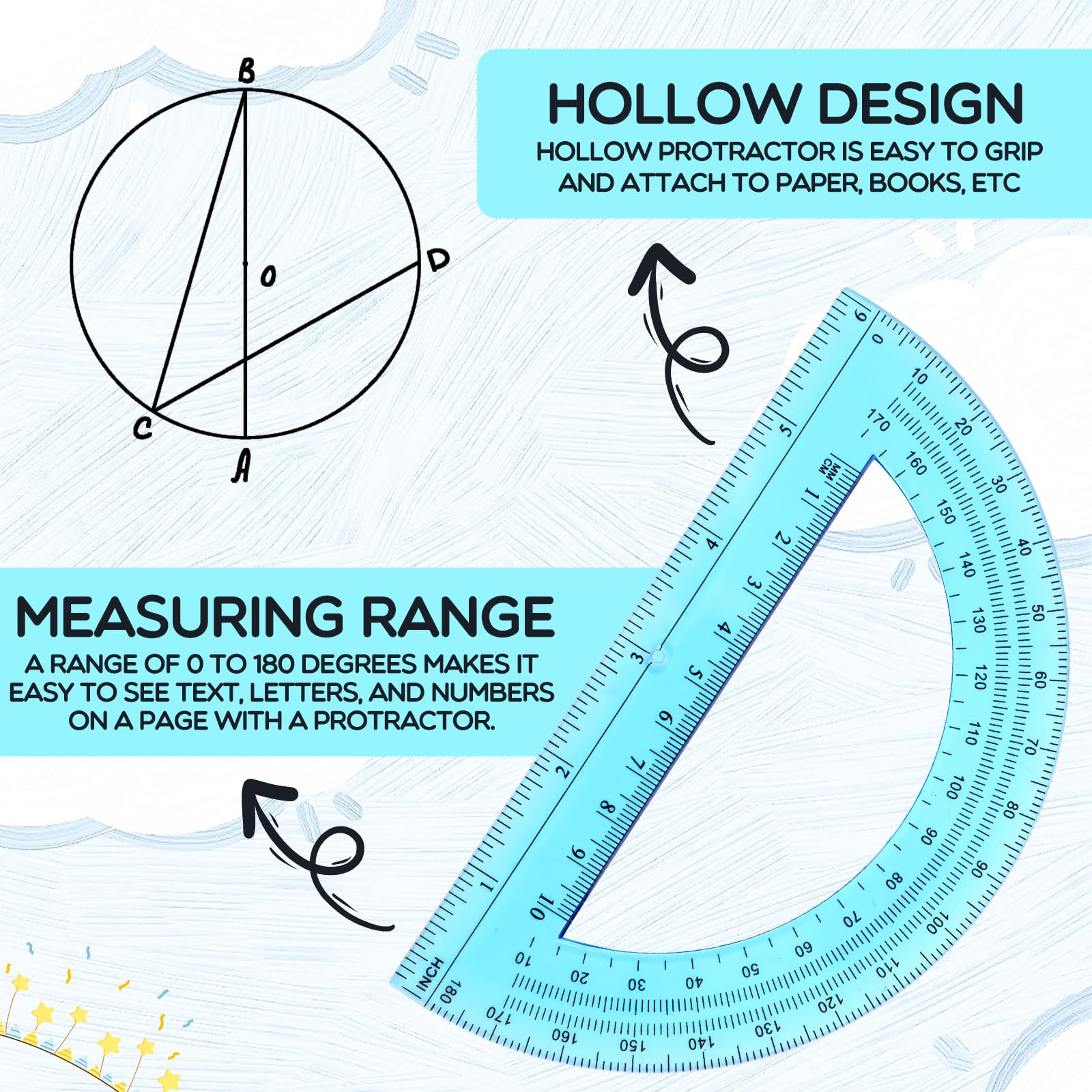 Snapklik.com : EBOOT Plastic Protractor Math Protractors 180 Degrees, 6 ...