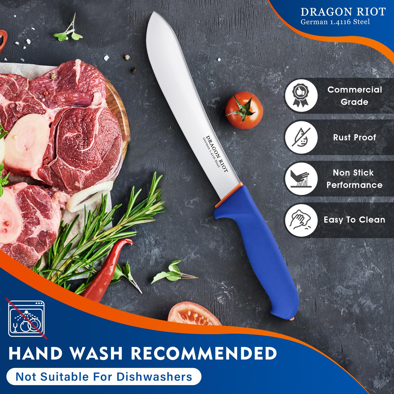 Snapklik.com : DRAGON RIOT 8 Inch Butcher Knife For Meat Cutting ...