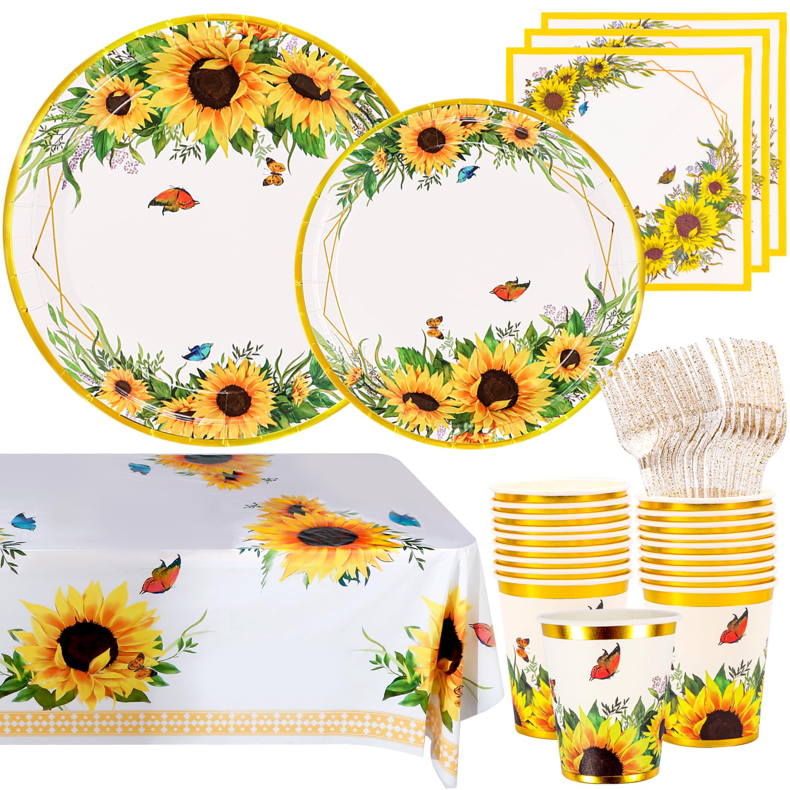 Amazon.com: Sunflower Party Supplies, Disposable Sunflower Plates, Cups ...