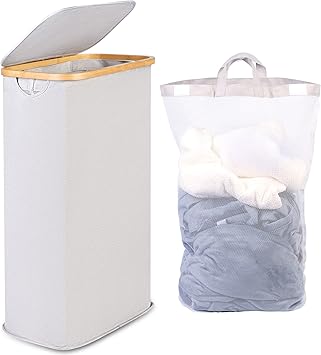 Amazon.com: efluky Slim Laundry Hamper with Lid, Narrow Laundry Hamper with Removable Bags ...