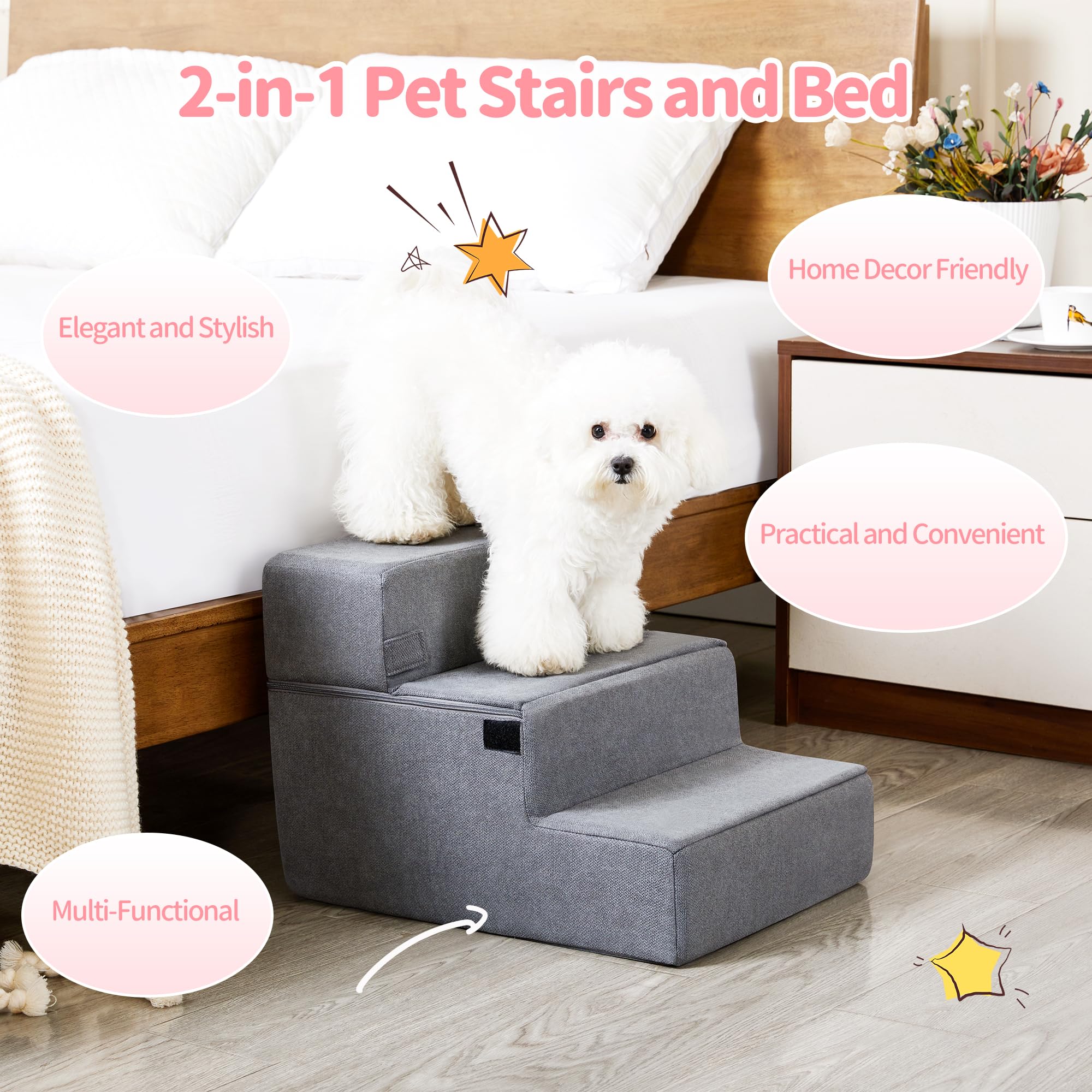 Made4Pets Dog Stairs for Small Dogs, Foldable Pet Step Dog Ramp for ...