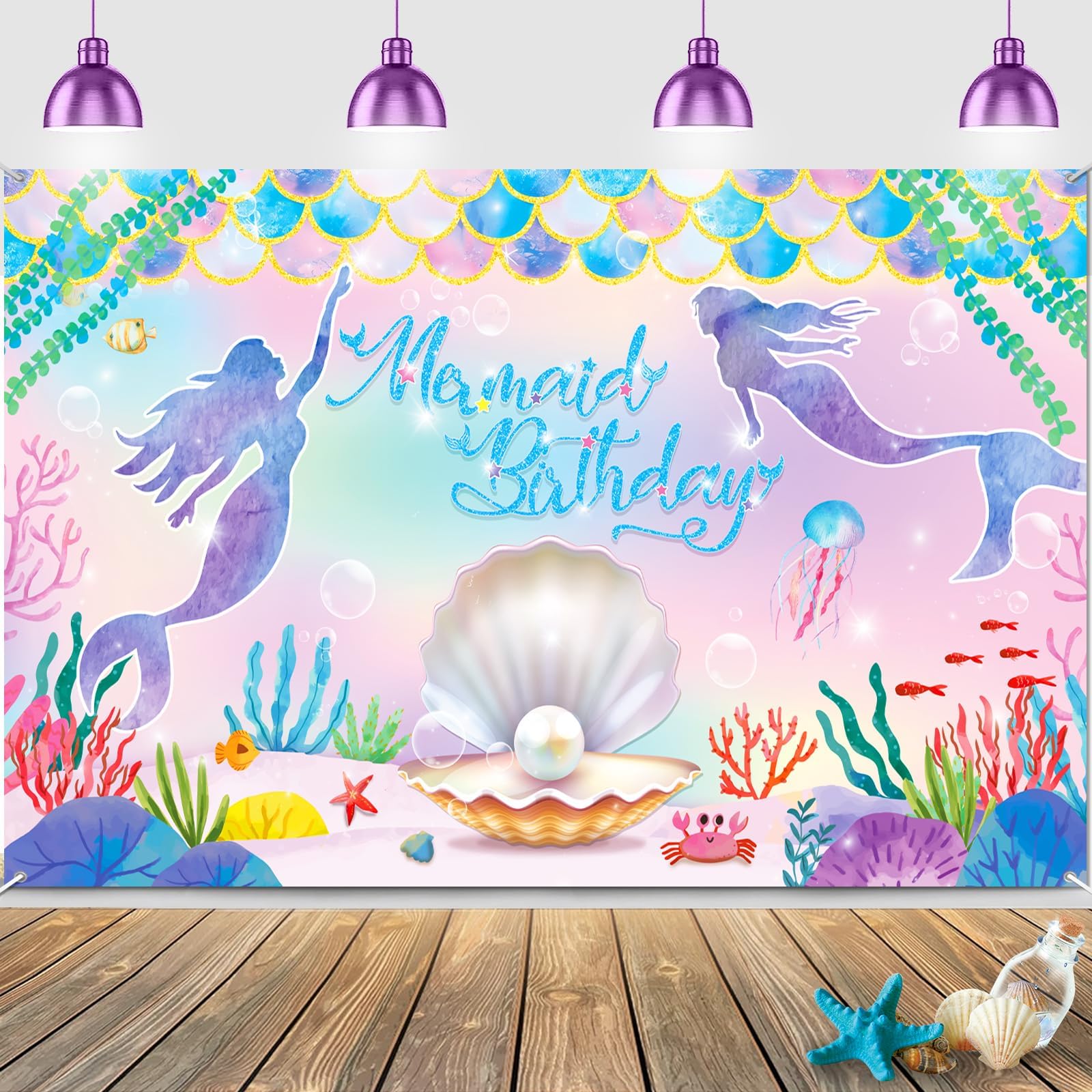 Amazon.com : Mermaid Backdrop for Girls Birthdays, Mermaid Birthday ...