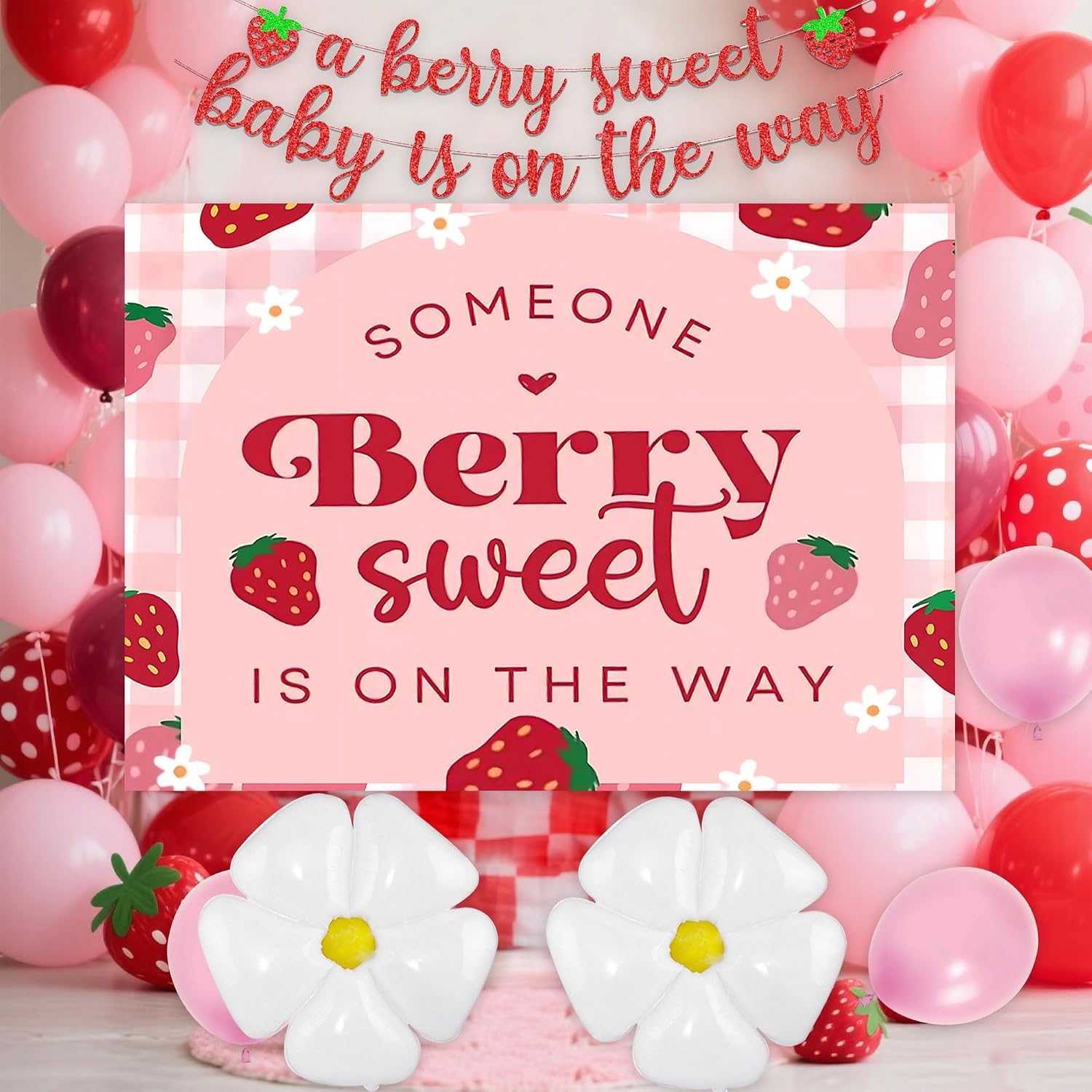 Amazon.com: JeVenis Strawberry Baby Shower Decorations Balloons Girl ...