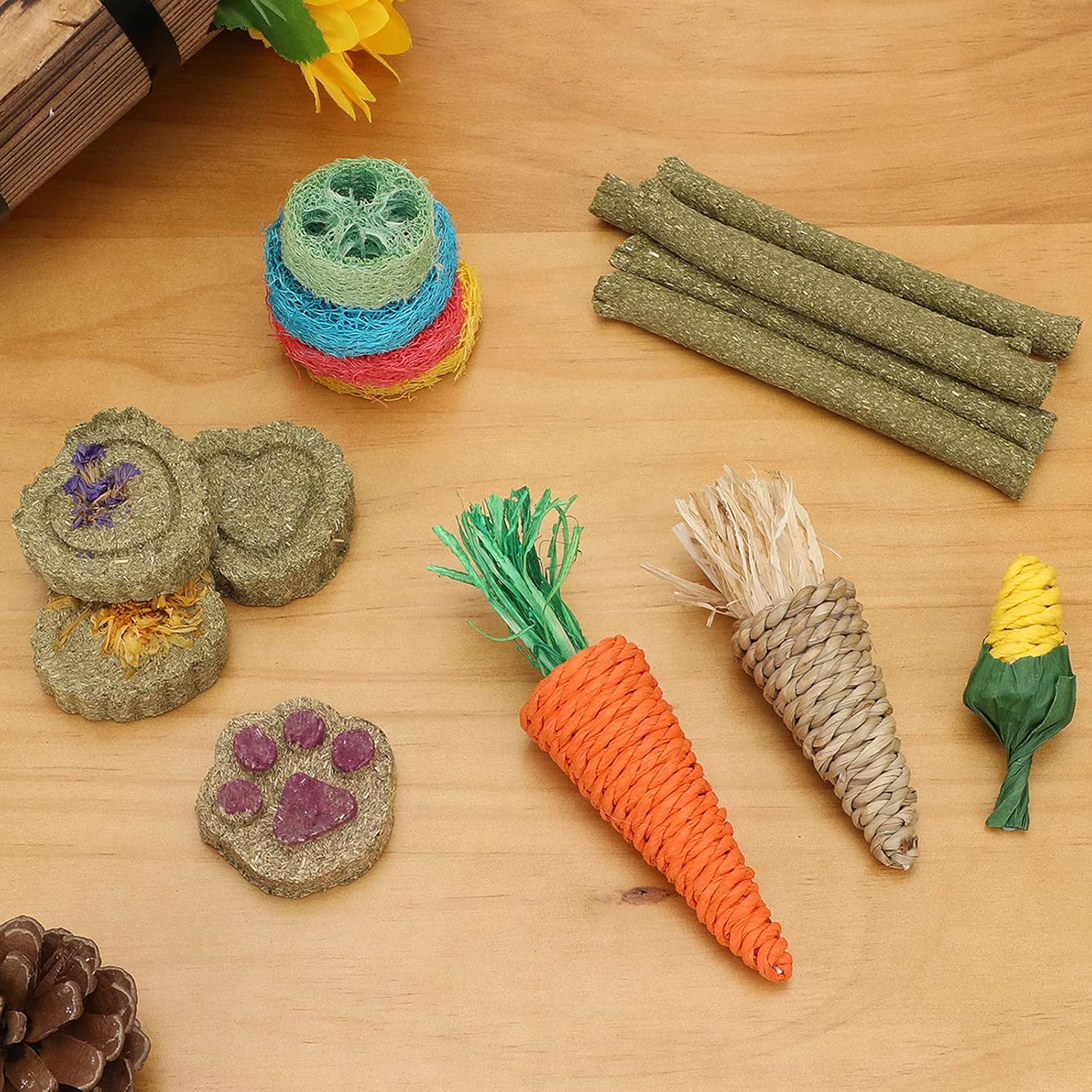 16 Rabbit Chew Toys, Hamster Guinea Pig Small Animal Chew Toys for ...