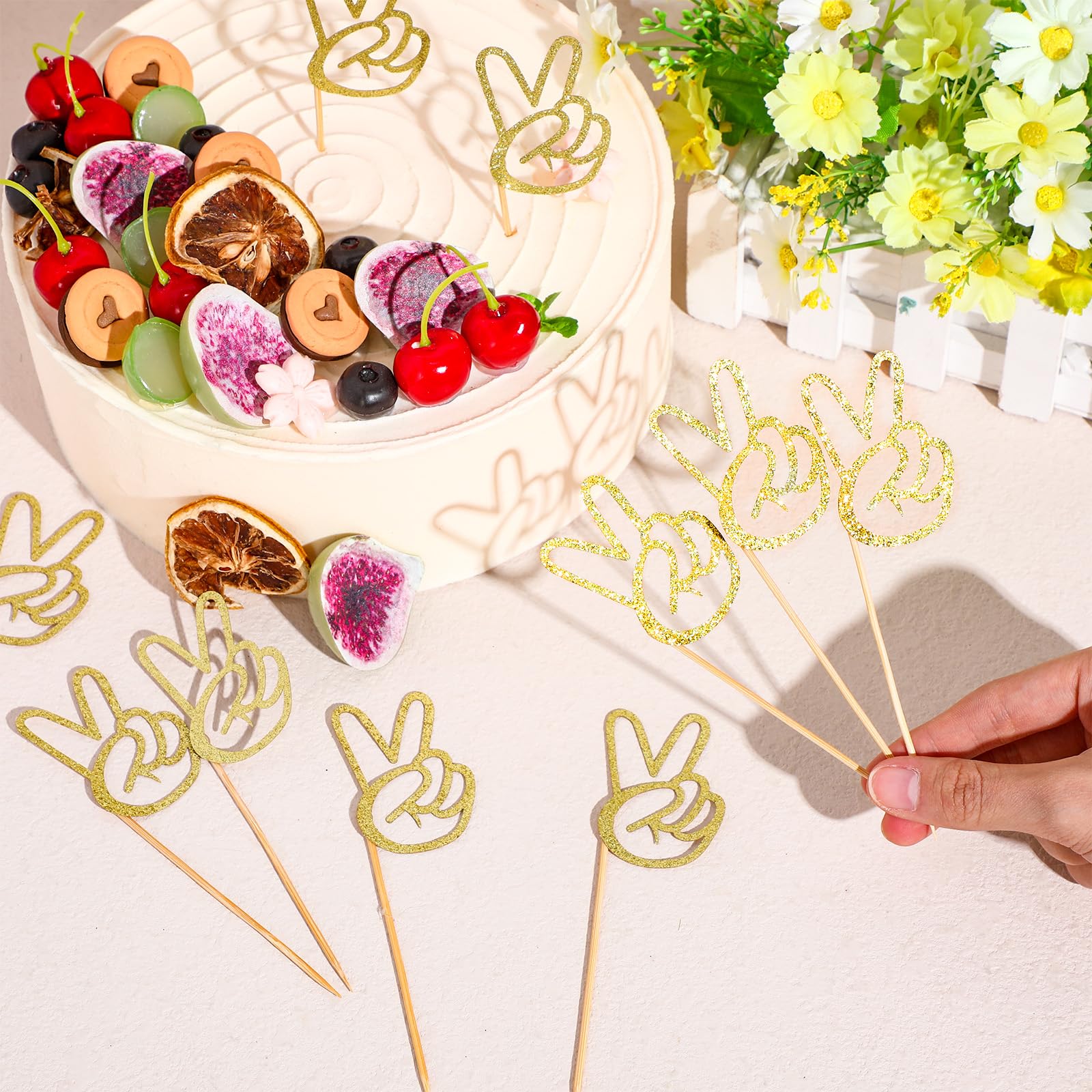 Snapklik.com : Spakon 24 Pcs Peace Sign Cupcake Toppers Glitter ...