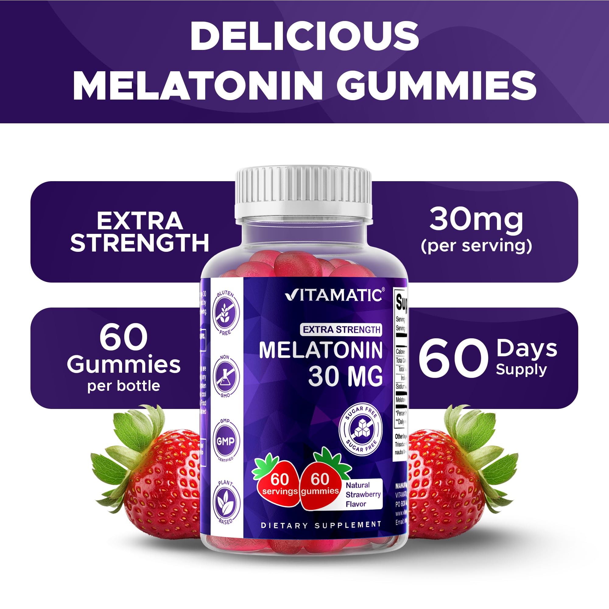 Snapklik.com : Vitamatic Sugar Free Melatonin 30mg Per Gummy - 60 ...