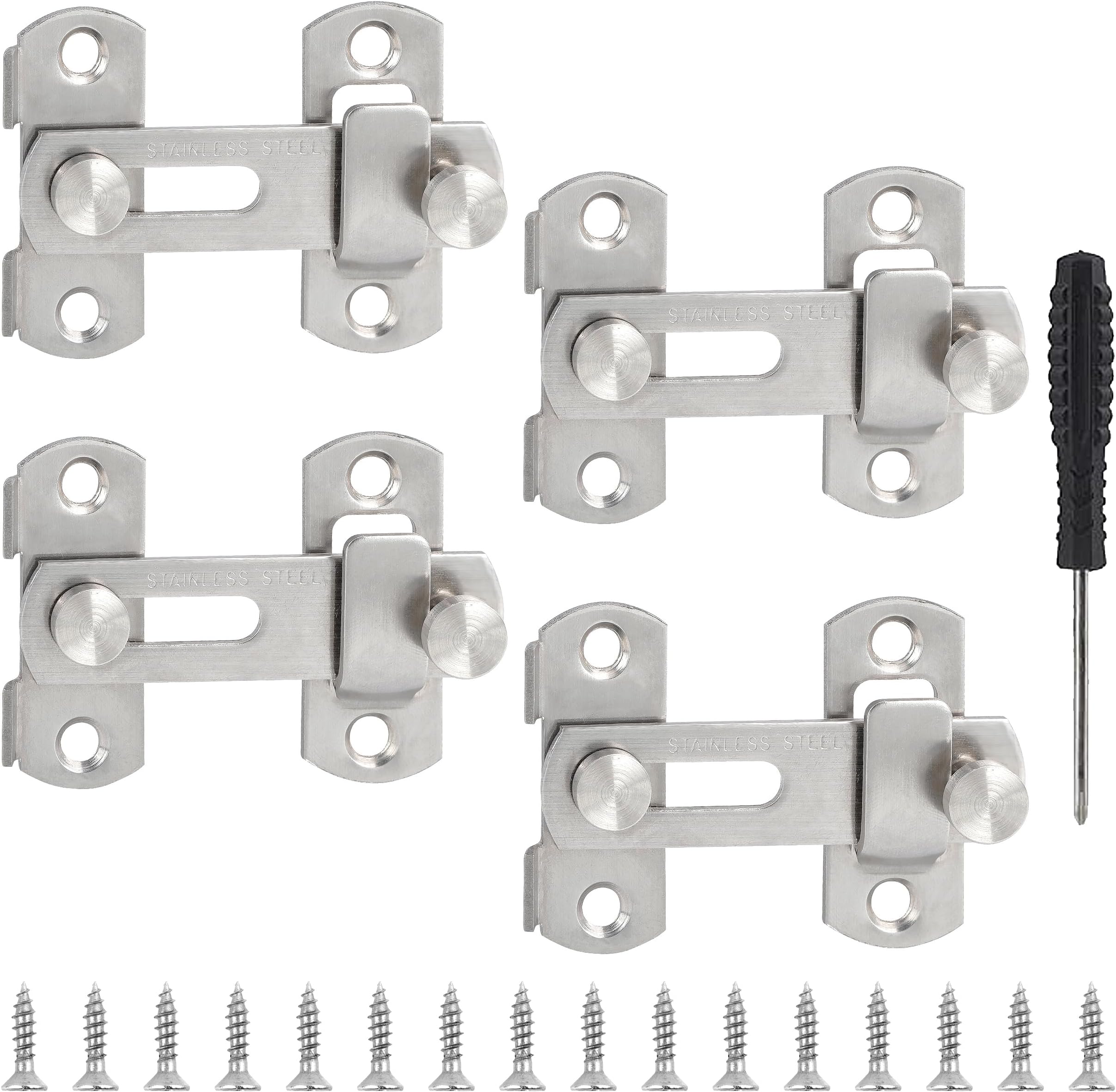 ZEONHAK 10 PCS 3 Inch Door Slide Latch Lock, Stainless Steel Sliding ...