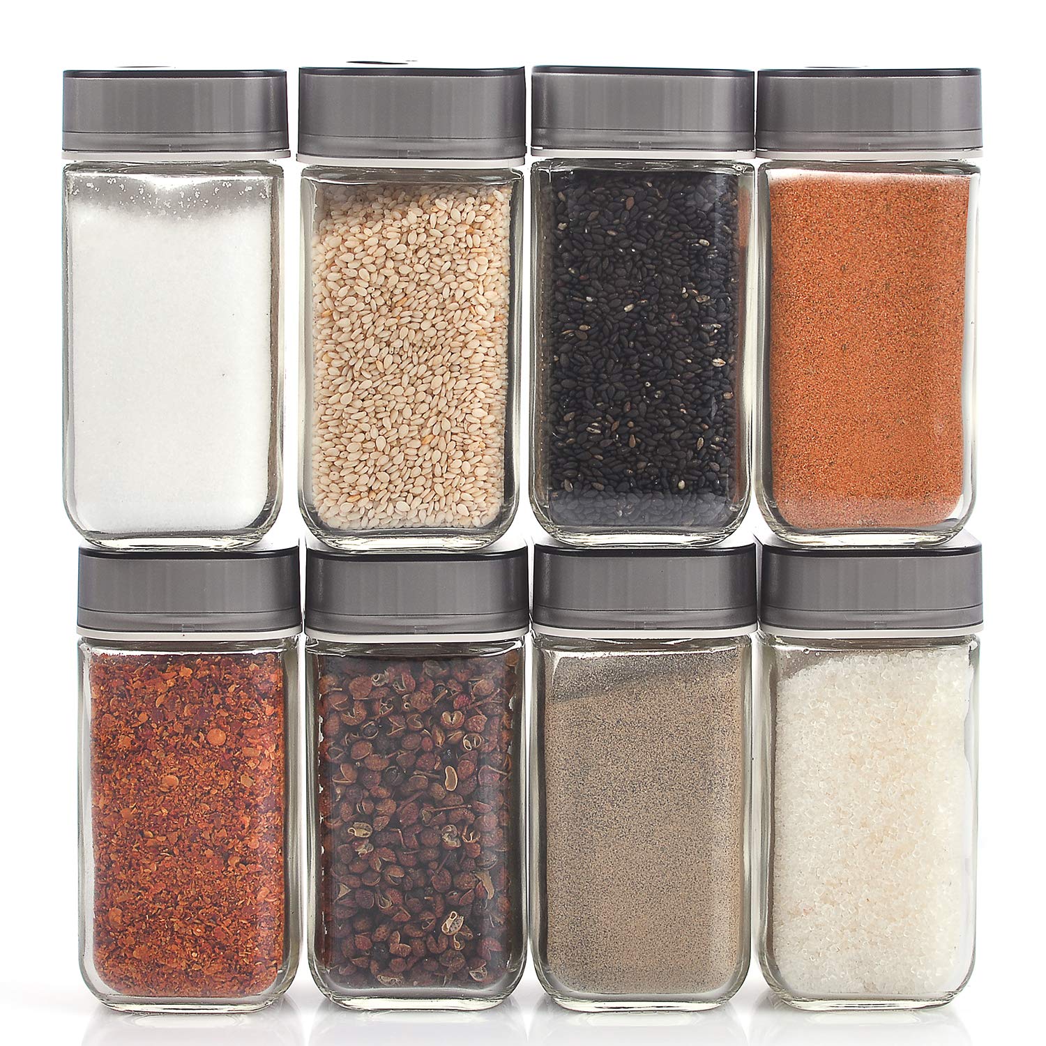 Buy 12 Pcs Glass Spice Rack Freestanding Bottles with Lids and Shakers ...