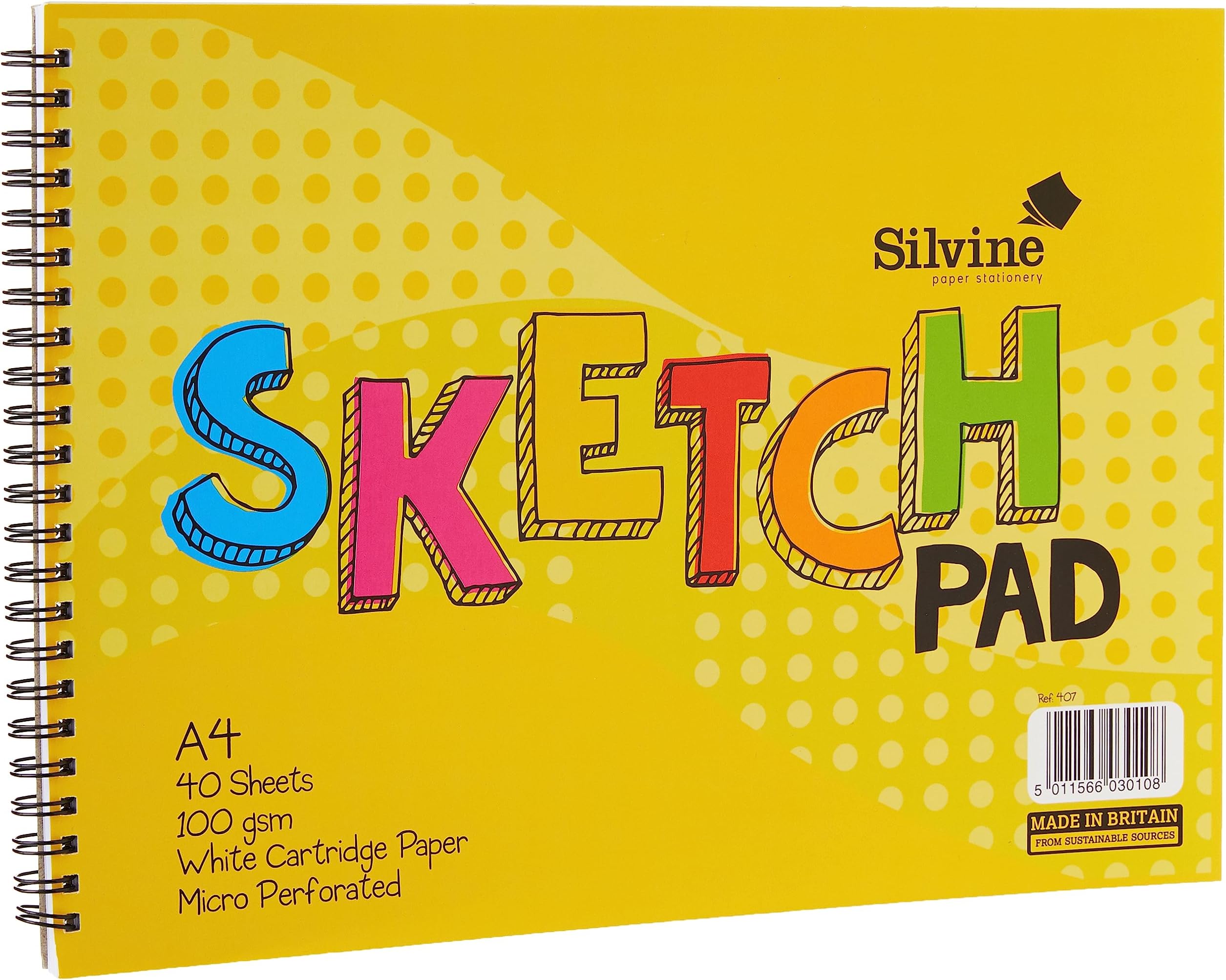 Silvine A4 Wirebound Sketch Pad - 40 sheets of 100gsm Smooth White ...