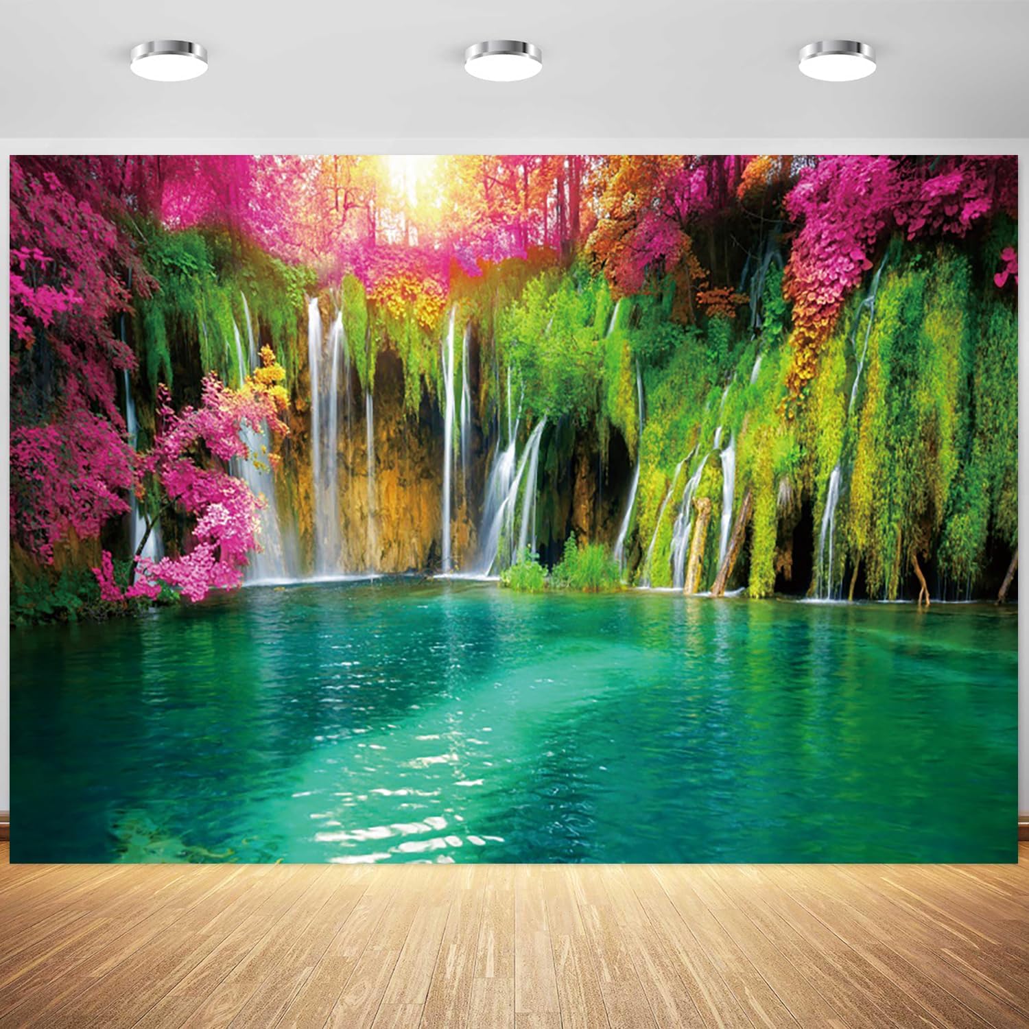Amazon.com : 7x5ft Forest Waterfall Backdrop Mountain Spring Green Lake ...