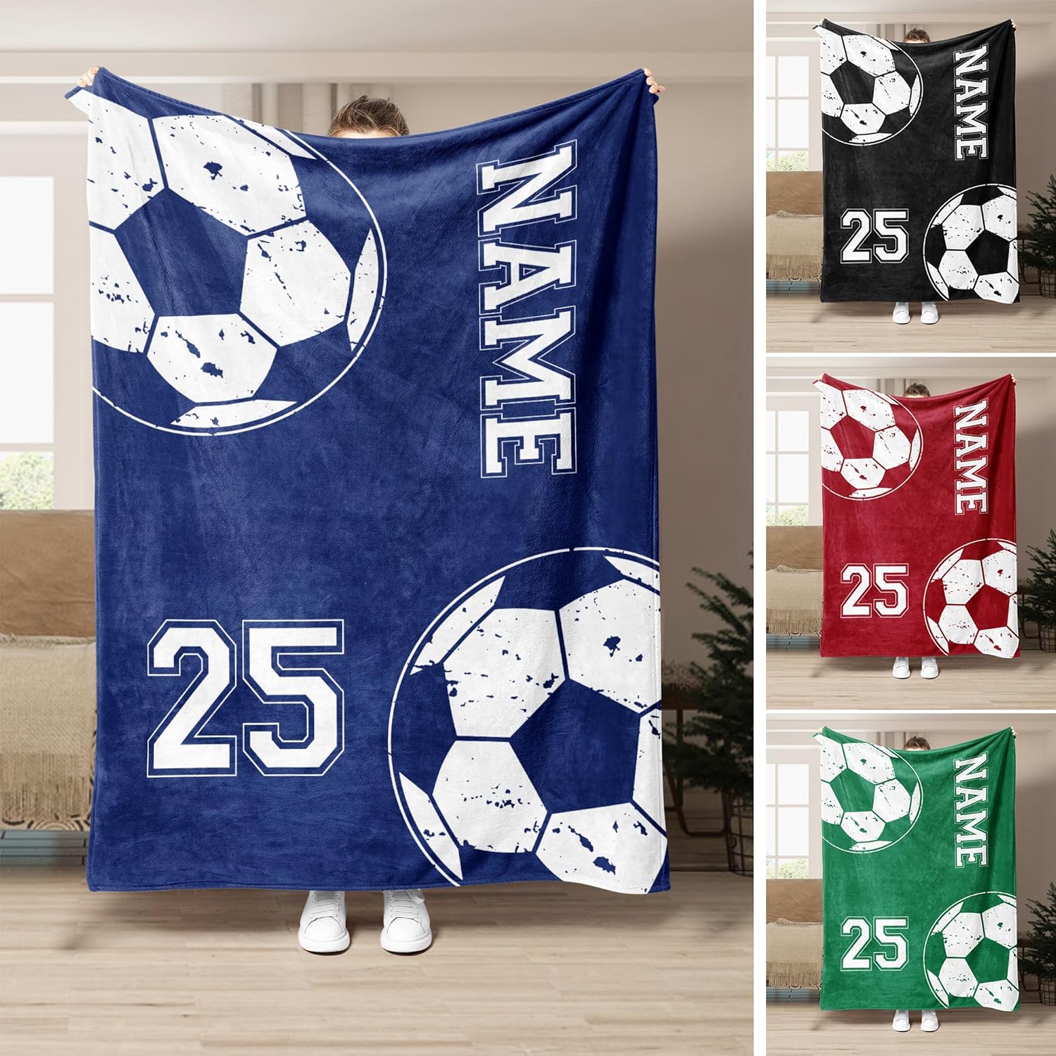 Amazon.com: OhaPrints Personalized Soccer Fleece & Sherpa Blanket ...