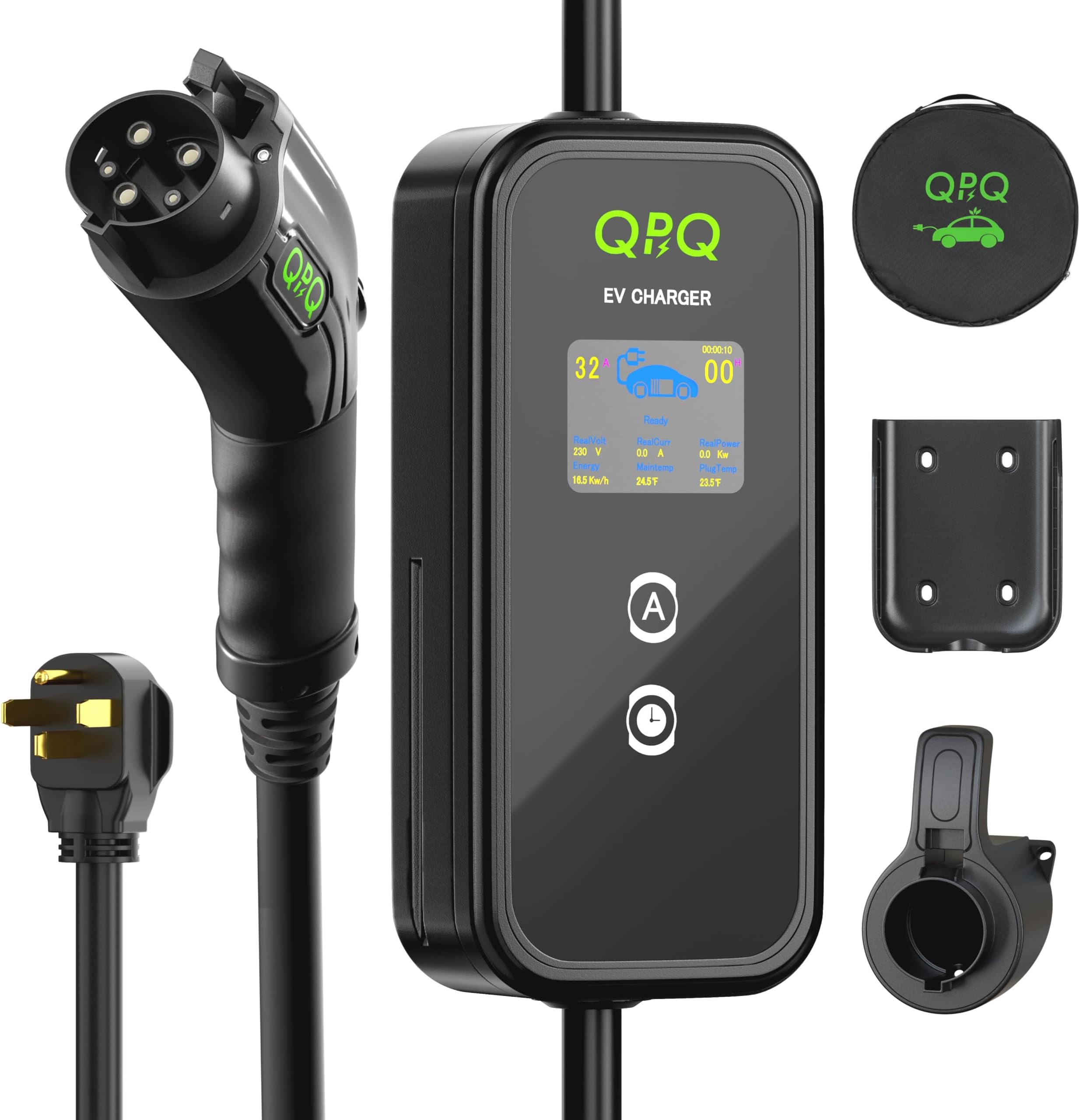 Amazon.com: QPQ Level 2 EV Charger 32Amp 110V-240V Portable Level 1&2 EV Charger, Electric Car ...