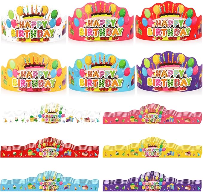 Amazon.com: 30 Pack Birthday Crowns for Kids Classroom, Paper Crowns ...