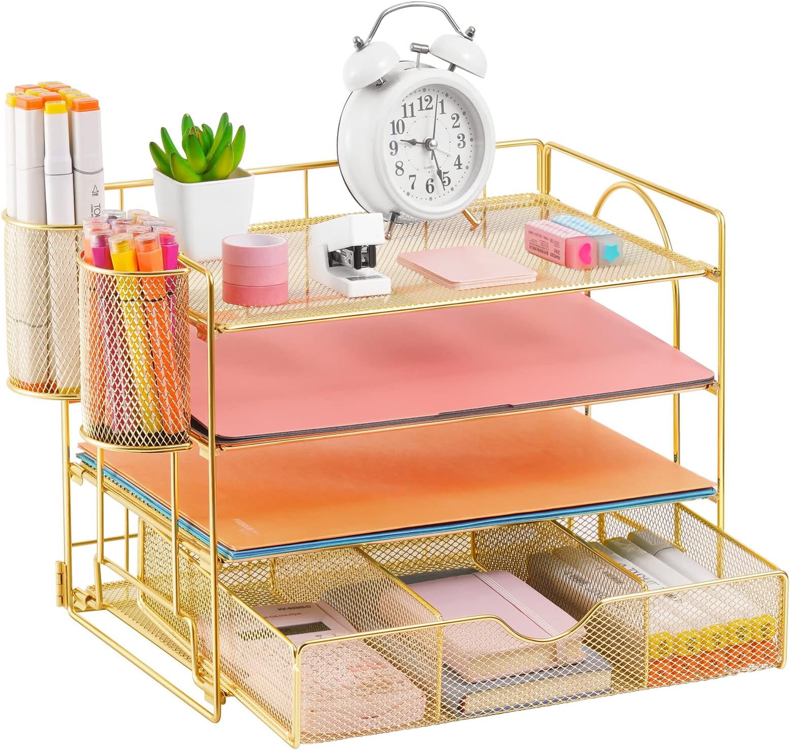 Amazon.com: BLU MONACO Gold Desk Organizer, Gold Desk Accessories Set ...