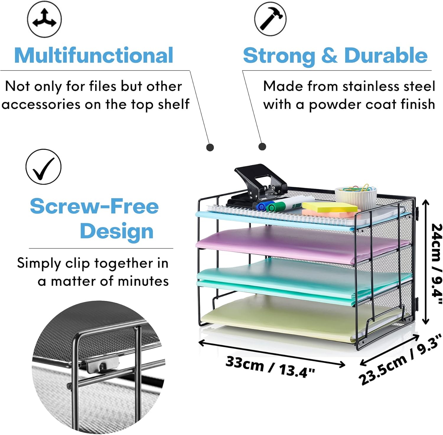 TIDYHIVE 4-Tier Letter Tray Organiser, Screw-Free Design, Paper Filing ...