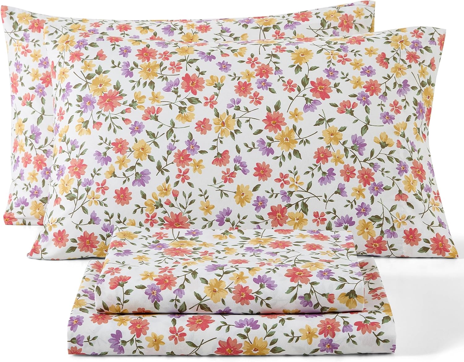 Amazon.com: HLC.ME Purple & Red Floral Ditsy Bed Sheets - 4 Piece Bed ...