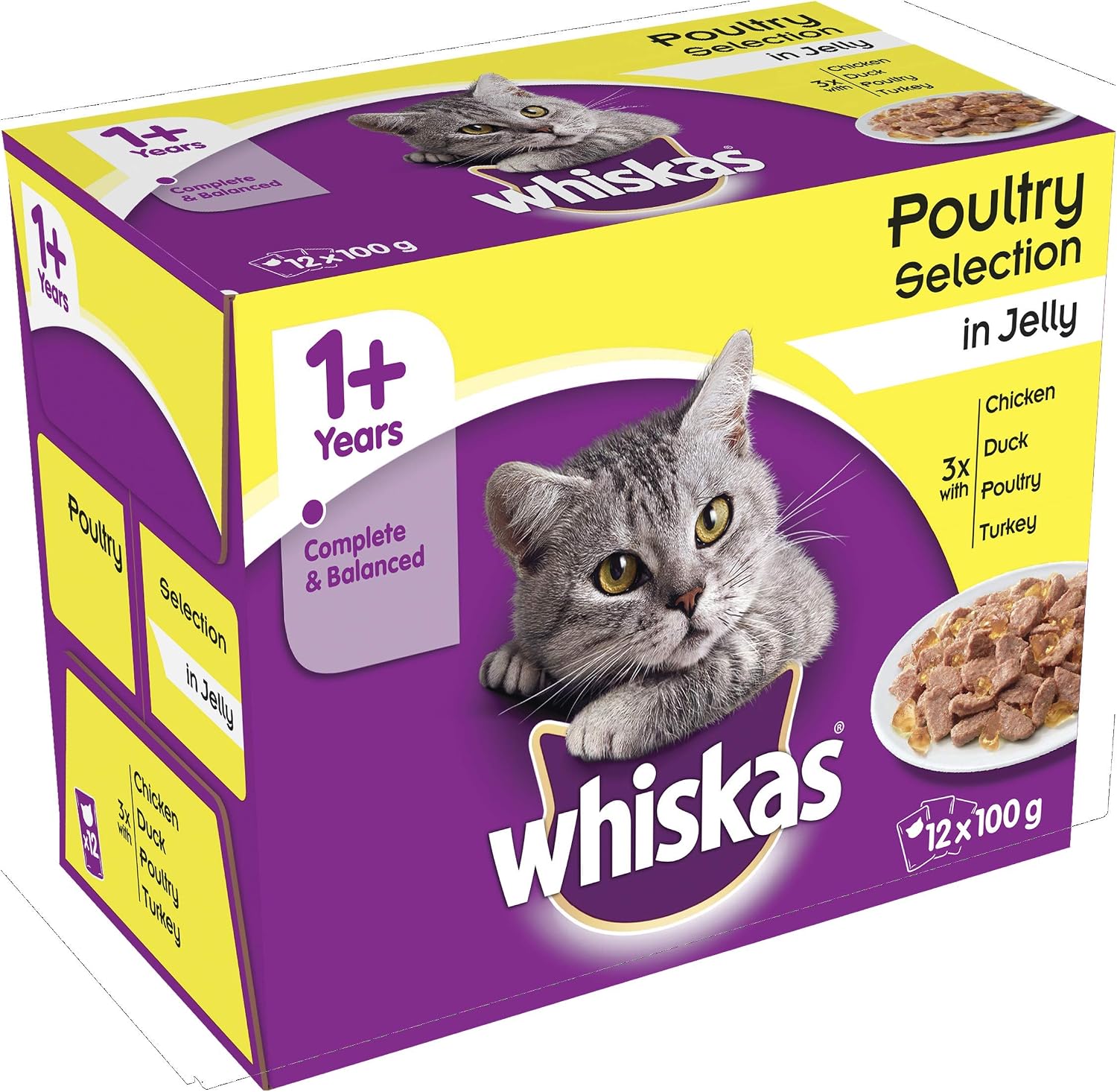 Whiskas 1+ - Wet Cat Food for Adult Cats - Poultry Selection in Jelly ...