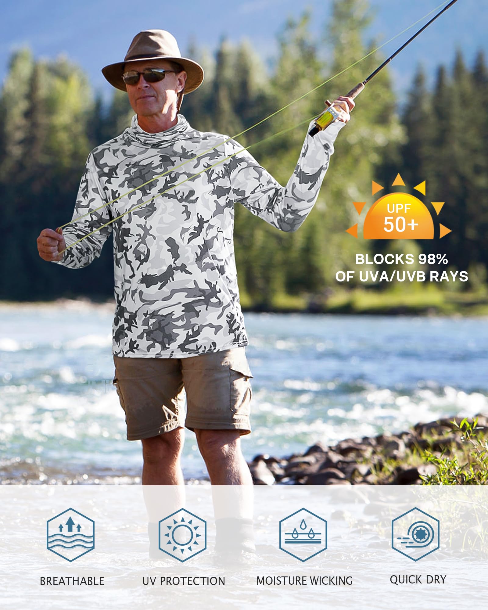 Snapklik.com : FISHEAL Mens Performance Fishing Hoodie Shirt - UPF 50 ...
