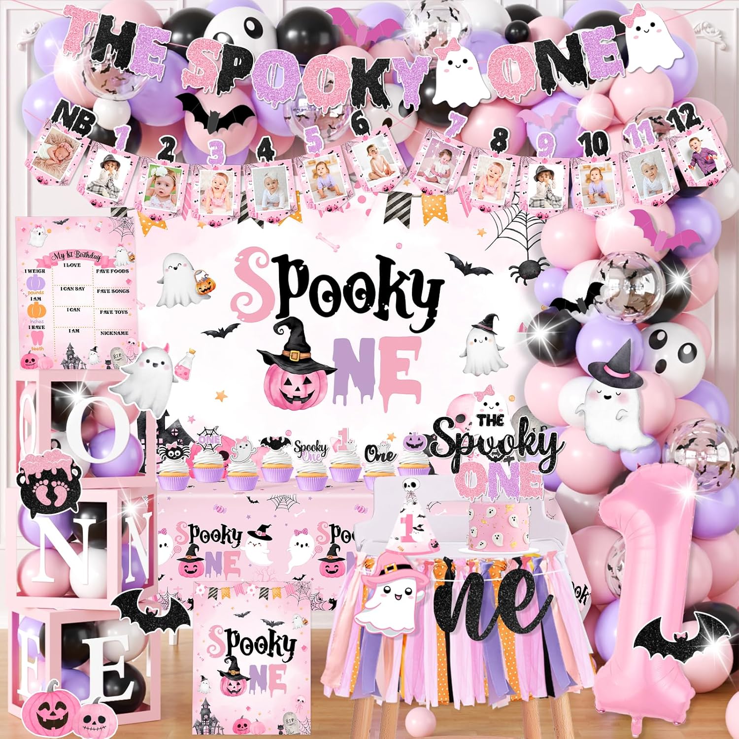 Amazon.com: Spooky One Birthday Decorations Girl, Pink Halloween Party ...