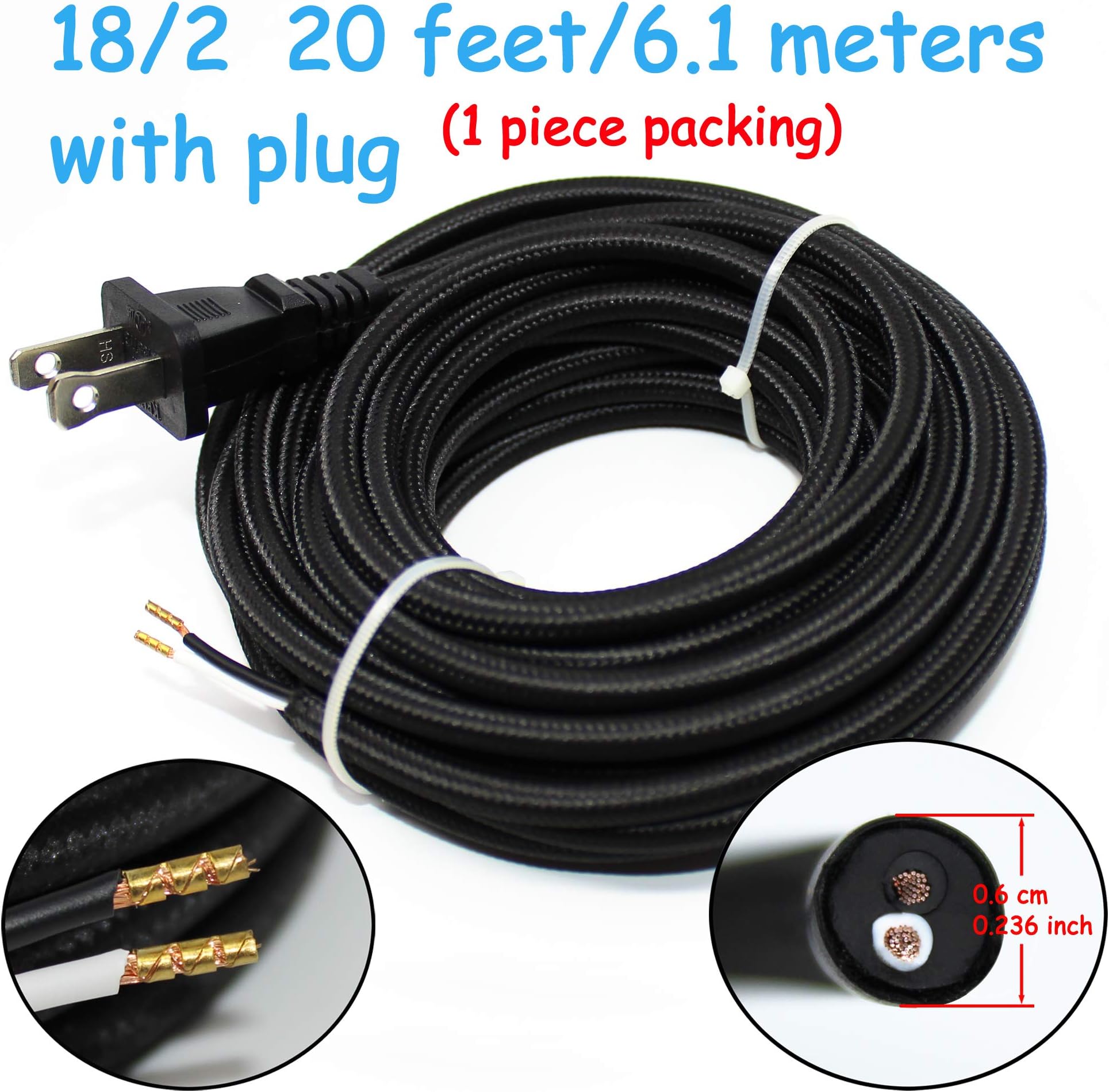 18/2 20Ft Vintage Cable Flexible Fabric Antique Wire Power Cord with ...
