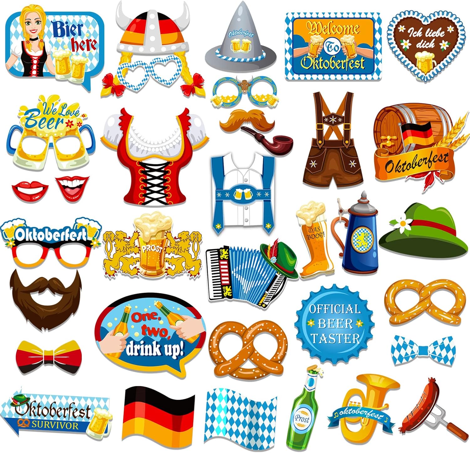 Amazon.com: HOWAF 35 Pcs Oktoberfest Photo Booth Props Set, German Beer ...