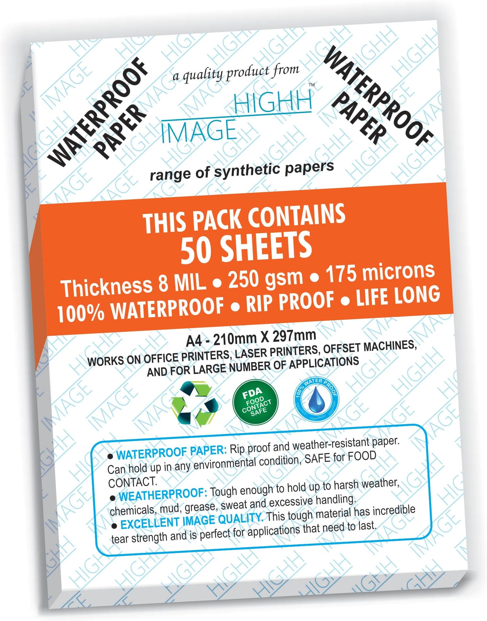 Amazon.com : Waterproof Paper | 50 Sheets, Thickness 8 MIL 150 LB, Non ...