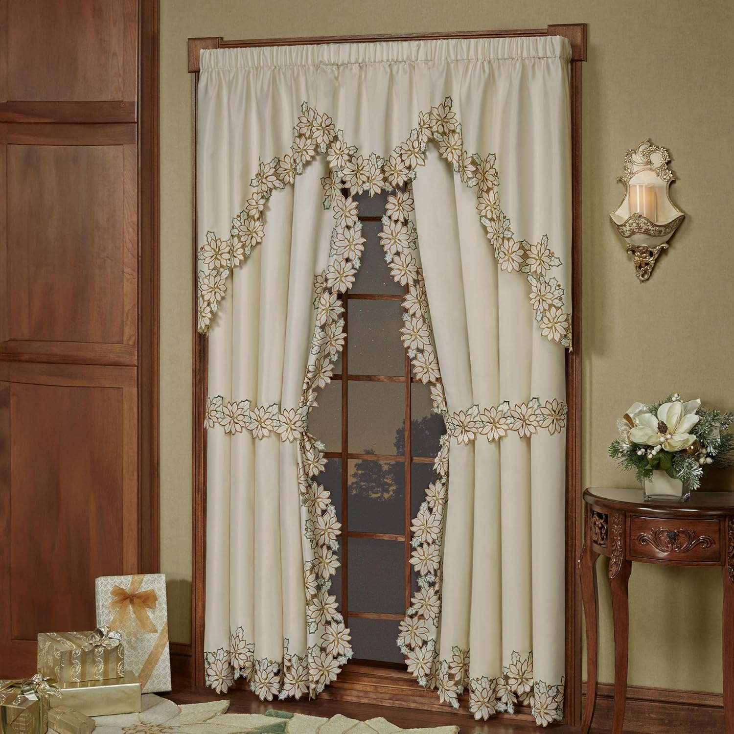 Amazon.com: Touch of Class Christmas Winter Poinsettia Luxury Window ...