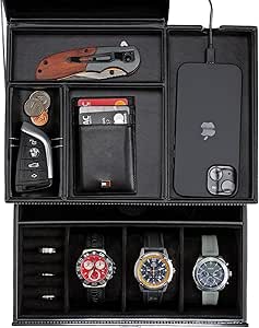 Amazon.com: KALETY Mens Jewelry Box Organizer & Dresser Valet Tray ...