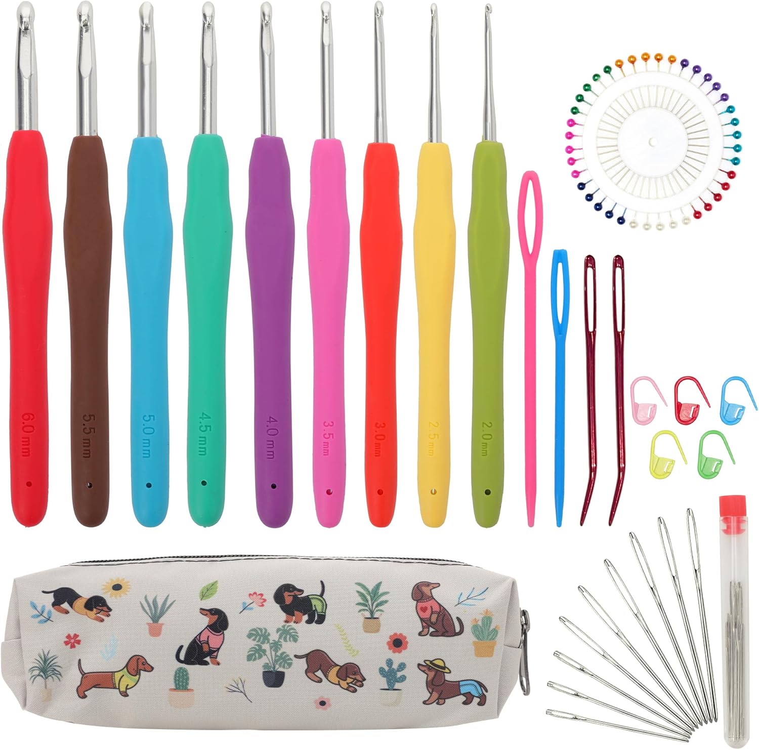 Amazon.com: Crochetbox Crochet Hooks Set, 9 Size 2mm(B)-6mm(J ...