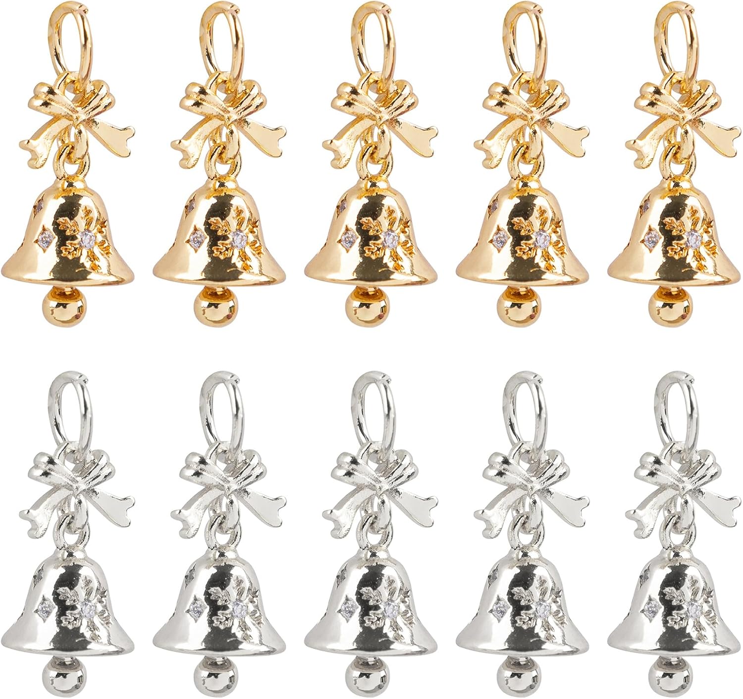 Amazon.com: KINCHYGO, 10 Pack Mini Christmas Bells Charms Small Bow ...