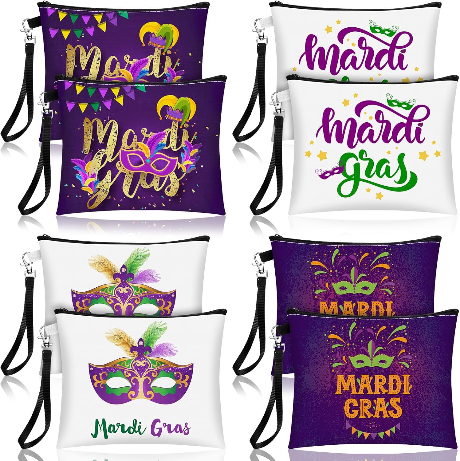 Amazon.com: Shinylin 8 Pcs Mardi Gras Makeup Bag Pouch Portable ...